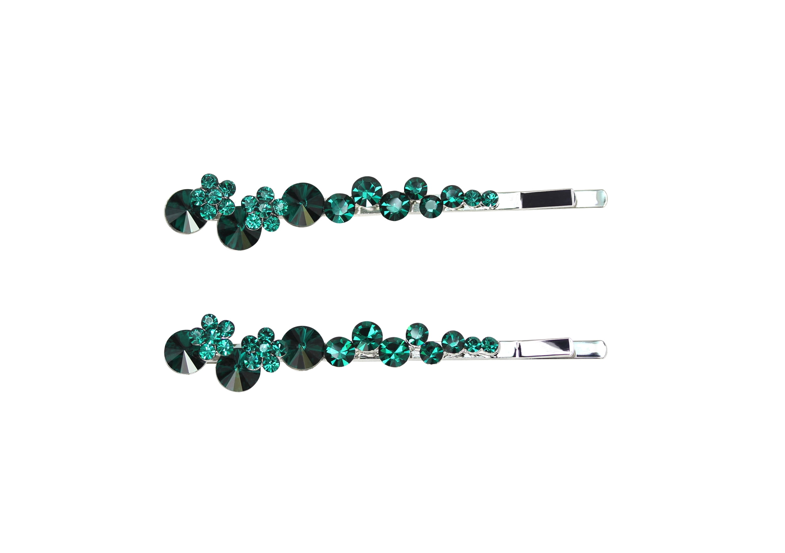 Faship A Pair Of Green Premium Rhinestone Crystal Floral Hair Clips ...