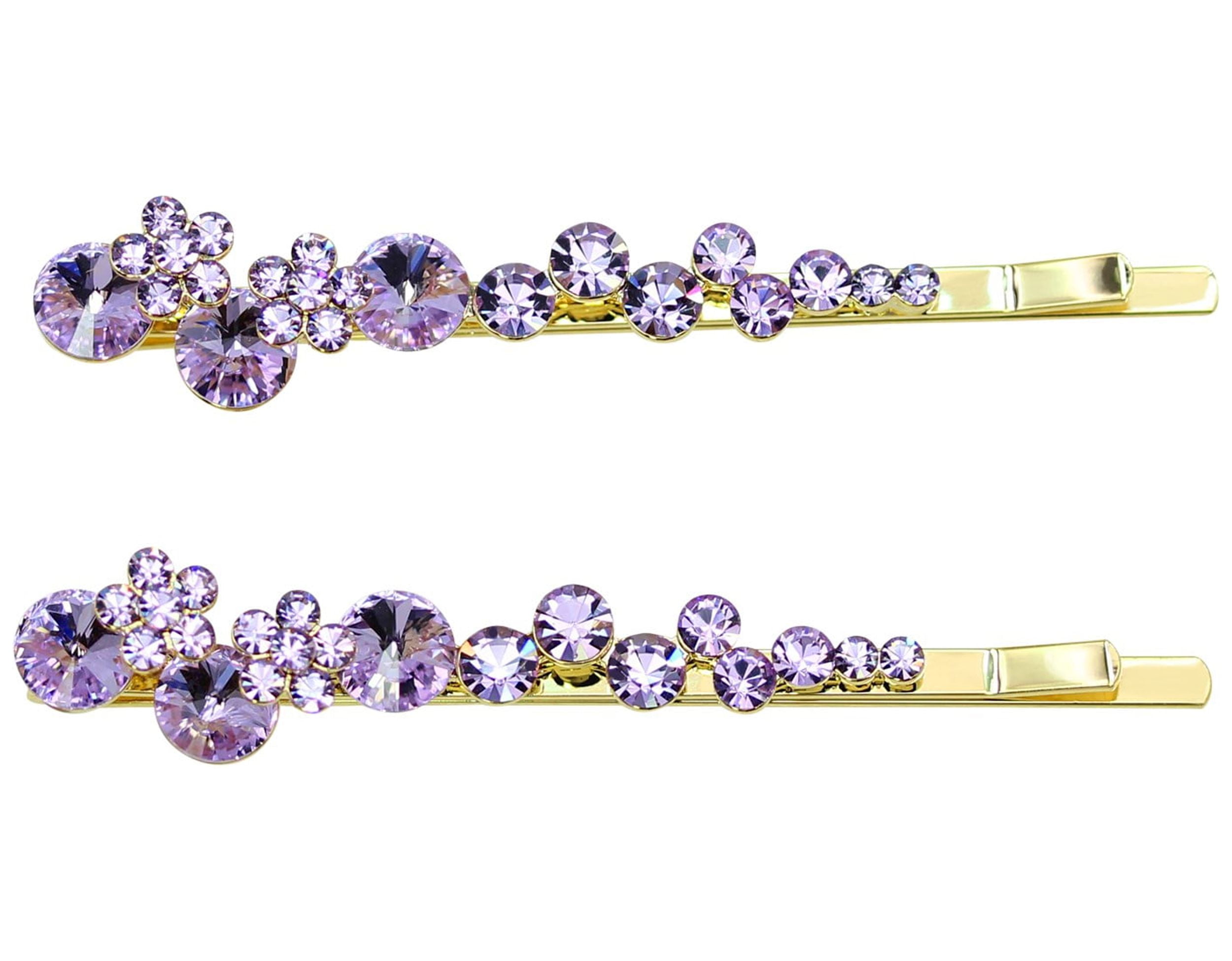 Faship A Pair Of Violet Light Purple Premium Rhinestone Crystal Floral ...