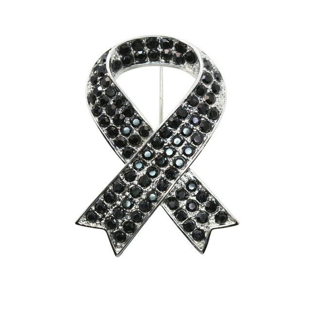 Faship Black Crystal Awareness Ribbon Mourning Melanoma Pin Brooch ...