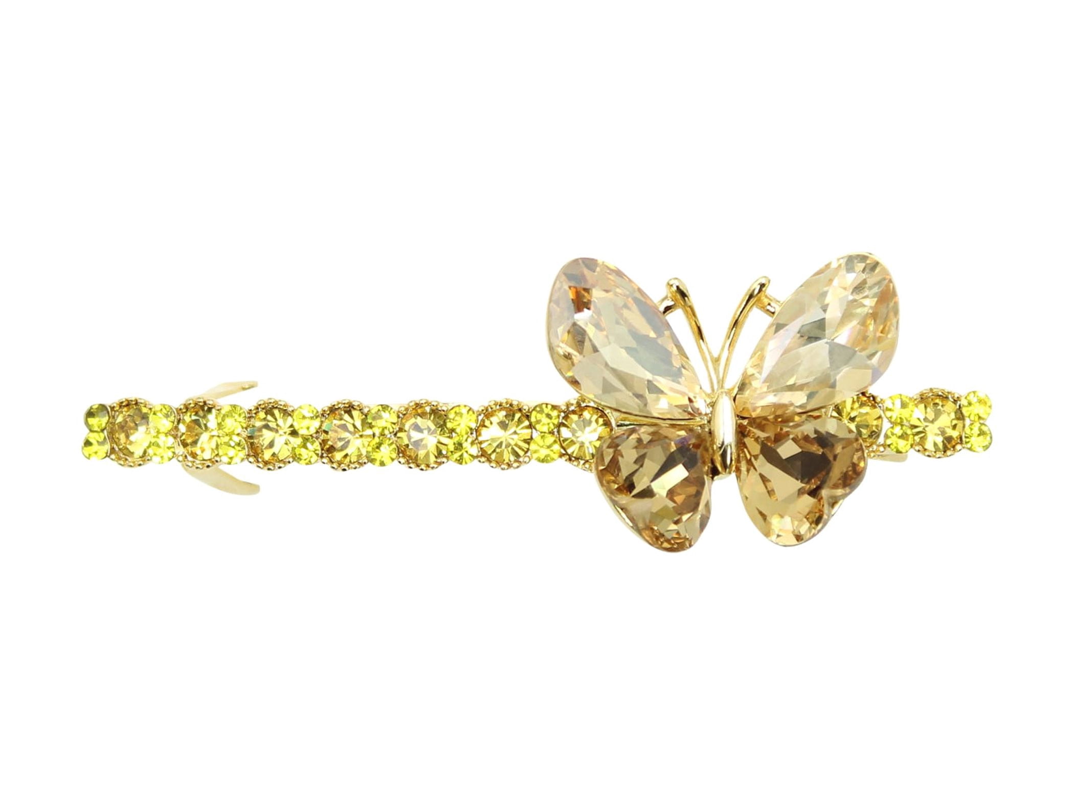 Faship Champagne Yellow Brown Rhinestone Crystal Butterfly Hair Barrette Clip - Walmart.com