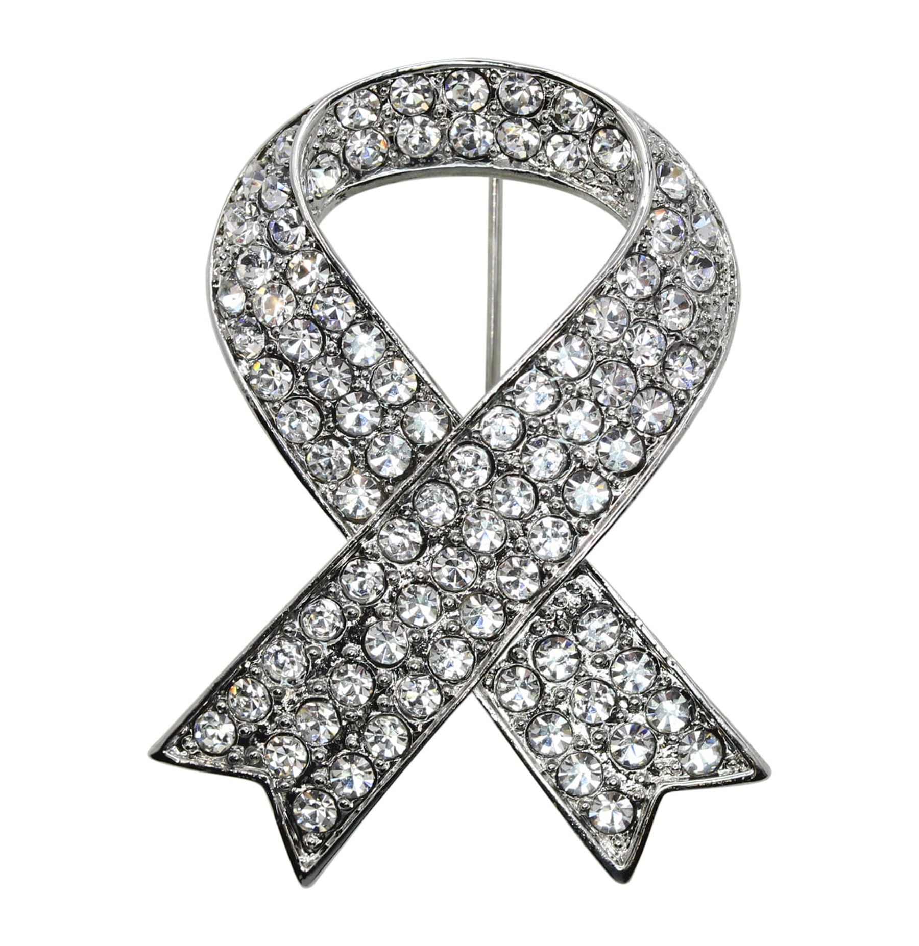 Faship Clear White Crystal Lung Cancer Awareness Ribbon Pin Brooch ...
