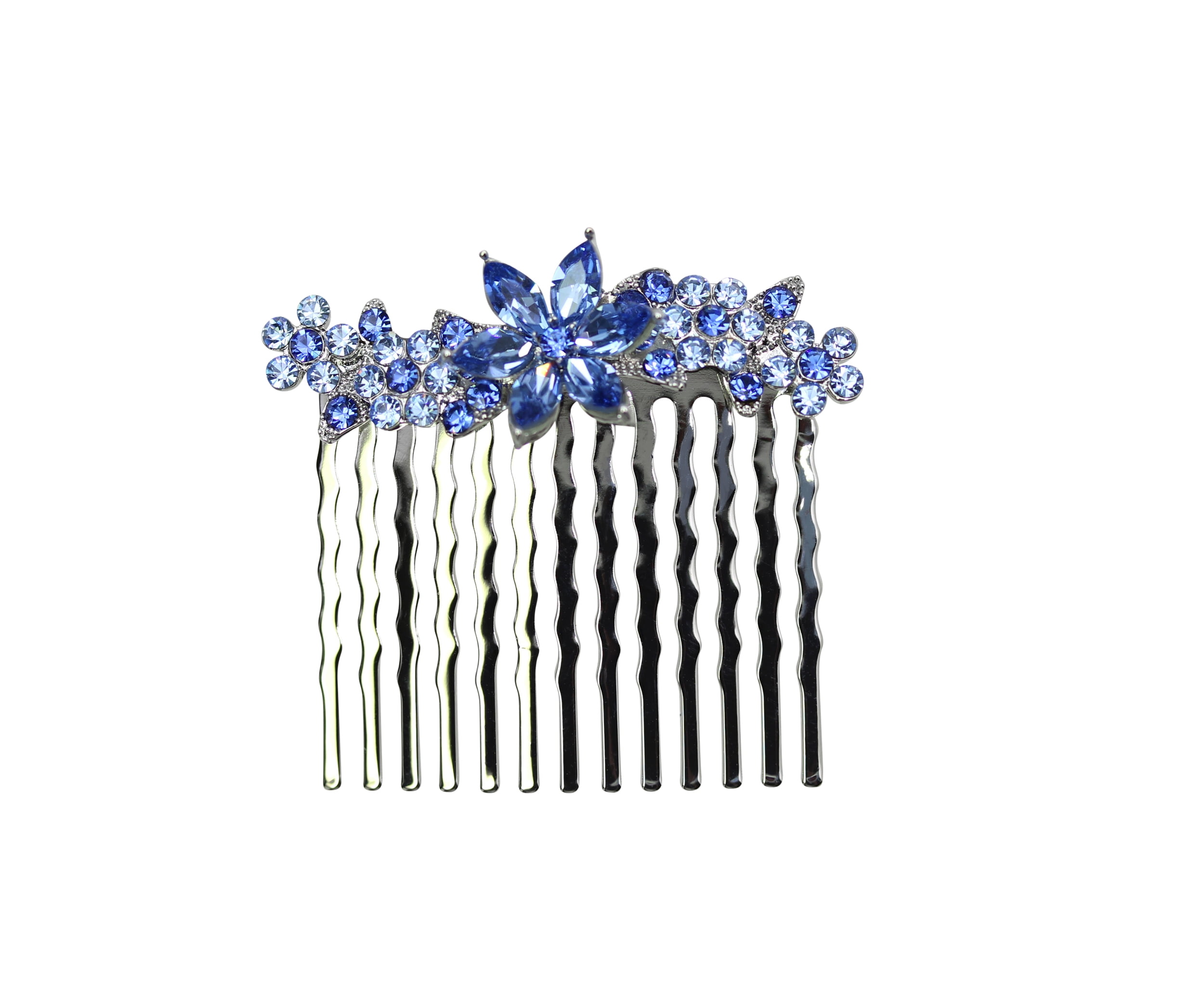 Faship Gorgeous Blue Rhinestone Crystal Floral Small Hair Comb ...