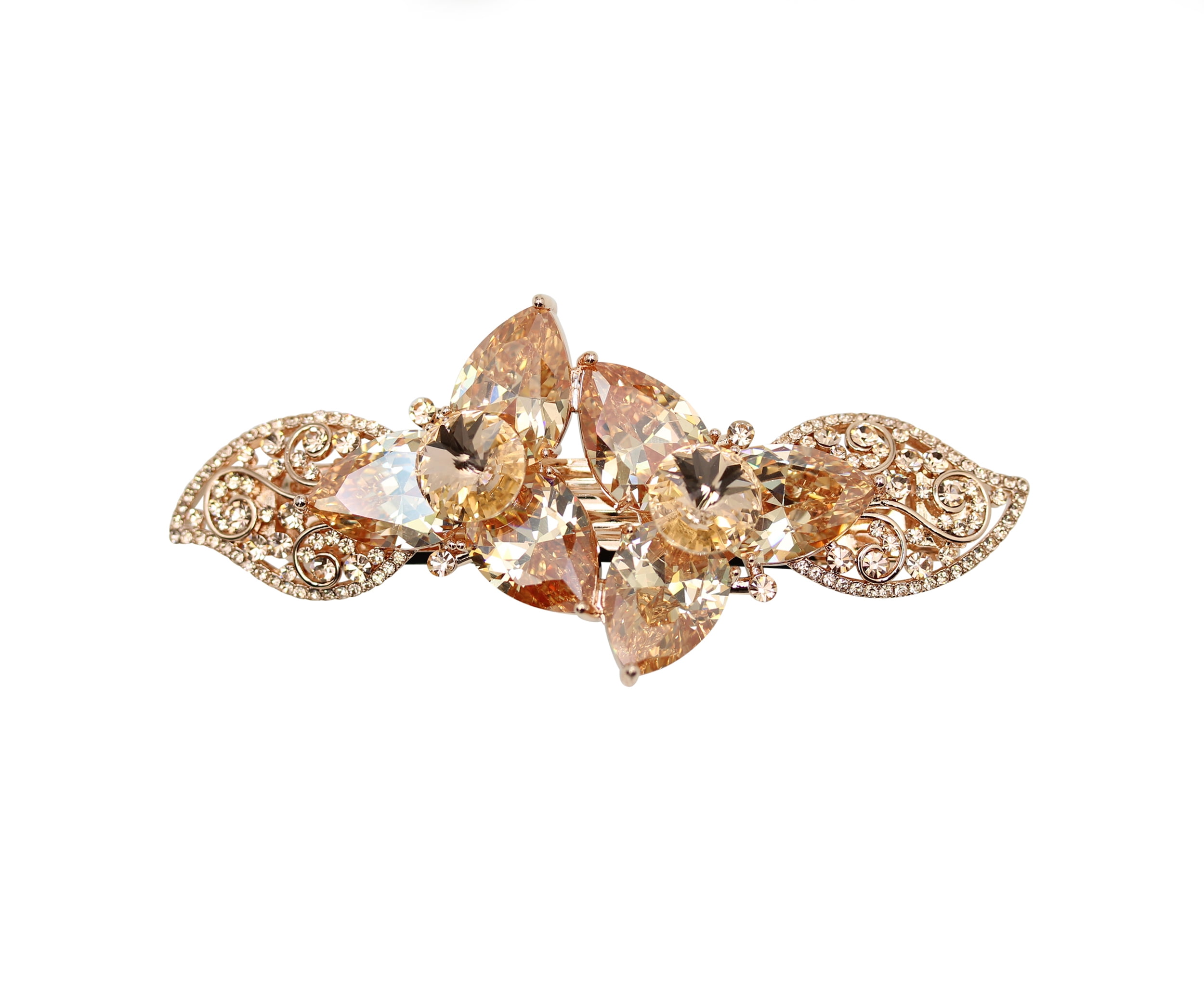 Faship Gorgeous Champagne CZ Crystal Heavy Duty Floral Hair Barrette ...