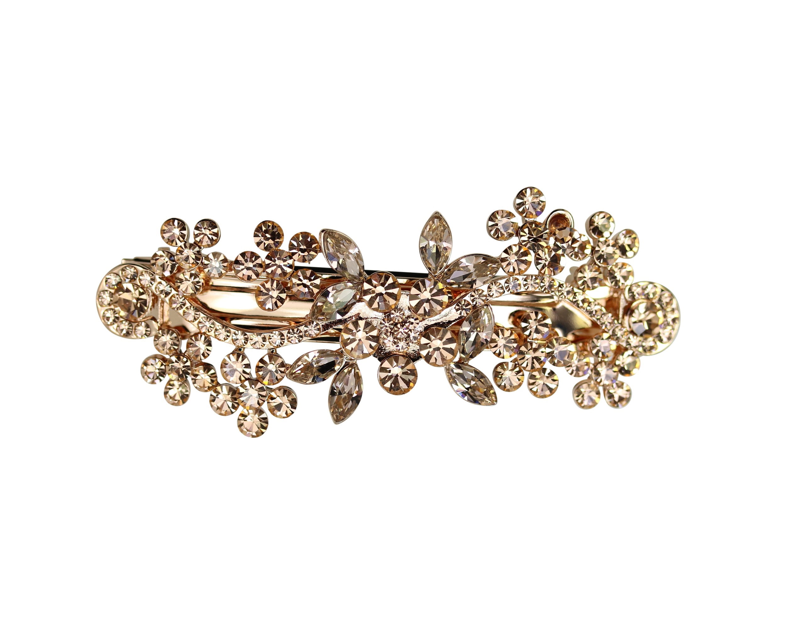 Faship Gorgeous Champagne Rhinestone Crystal Floral Hair Barrette Clip ...
