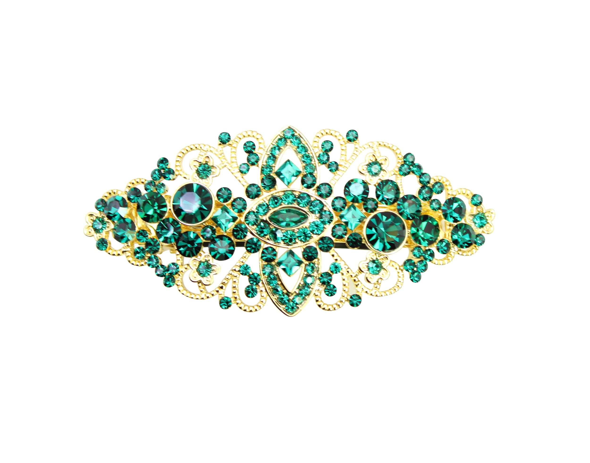 Faship Gorgeous Emerald Color Green Crystal Hair Barrette Clip ...