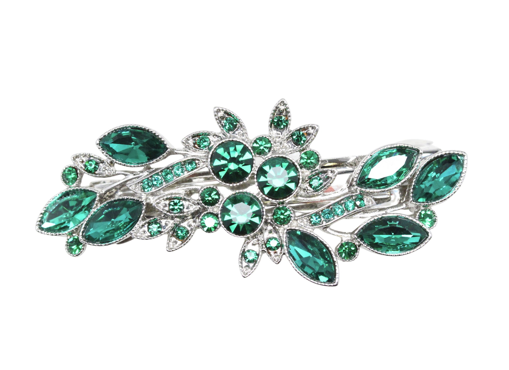 Faship Gorgeous Green Rhinestone Crystal Flora Hair Barrette Clip ...