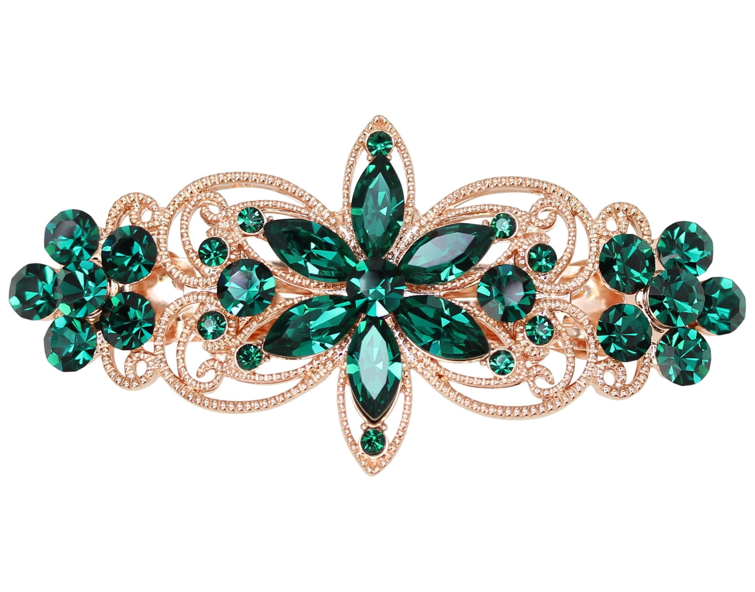 Faship Gorgeous Green Rhinestone Crystal Flora Hair Barrette Clip ...