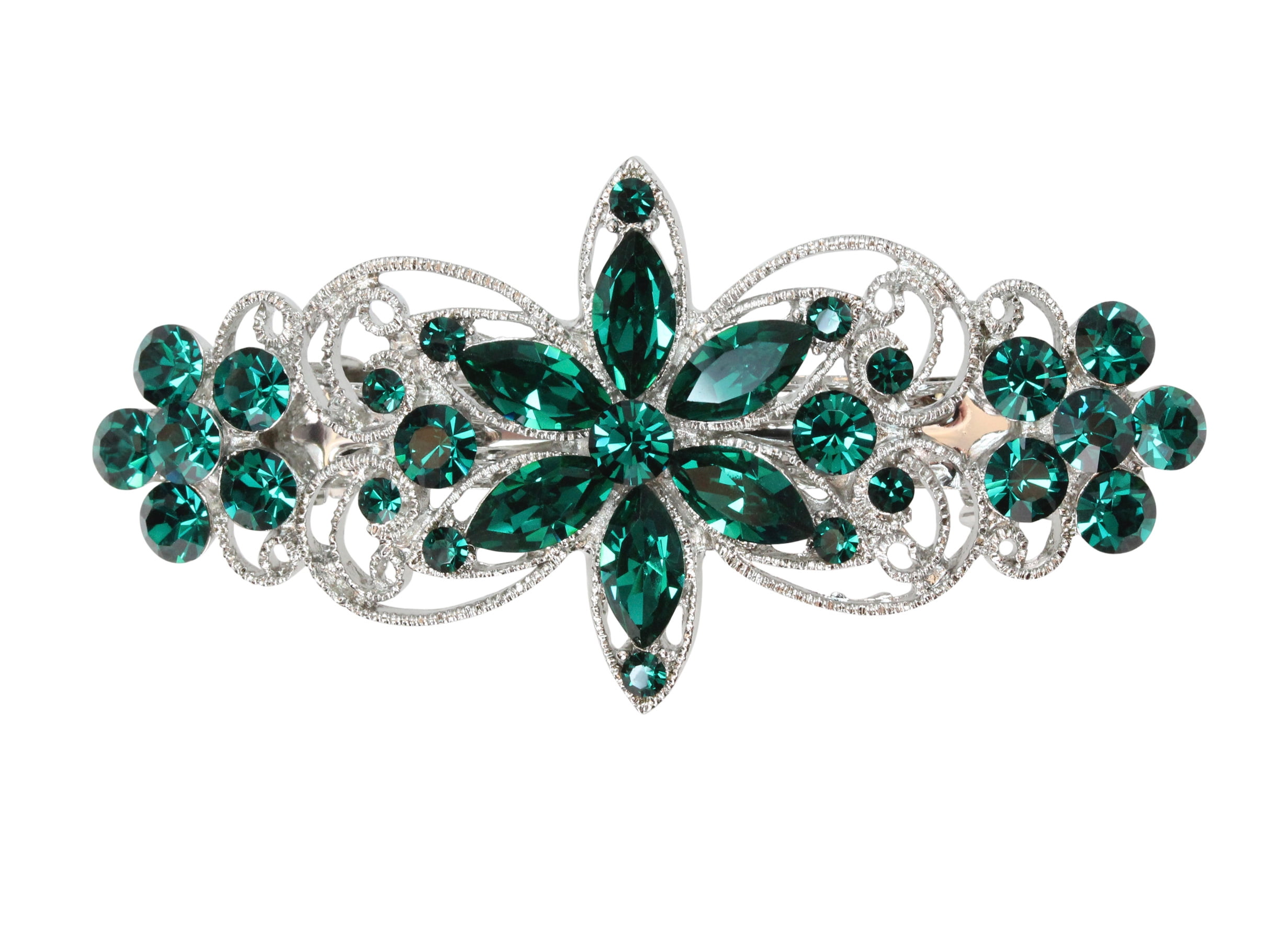 Faship Gorgeous Green Rhinestone Crystal Flora Hair Barrette Clip ...
