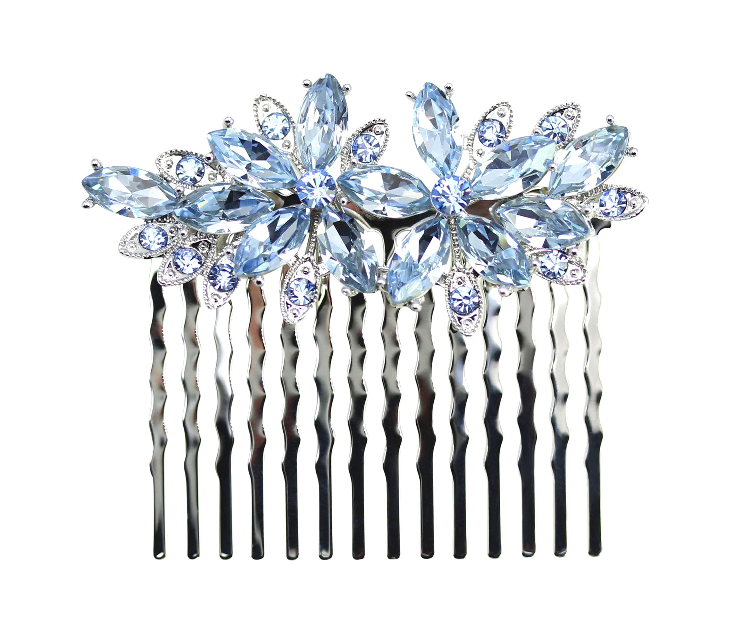 Faship Gorgeous Light Blue Rhinestone Crystal Floral Hair Comb ...