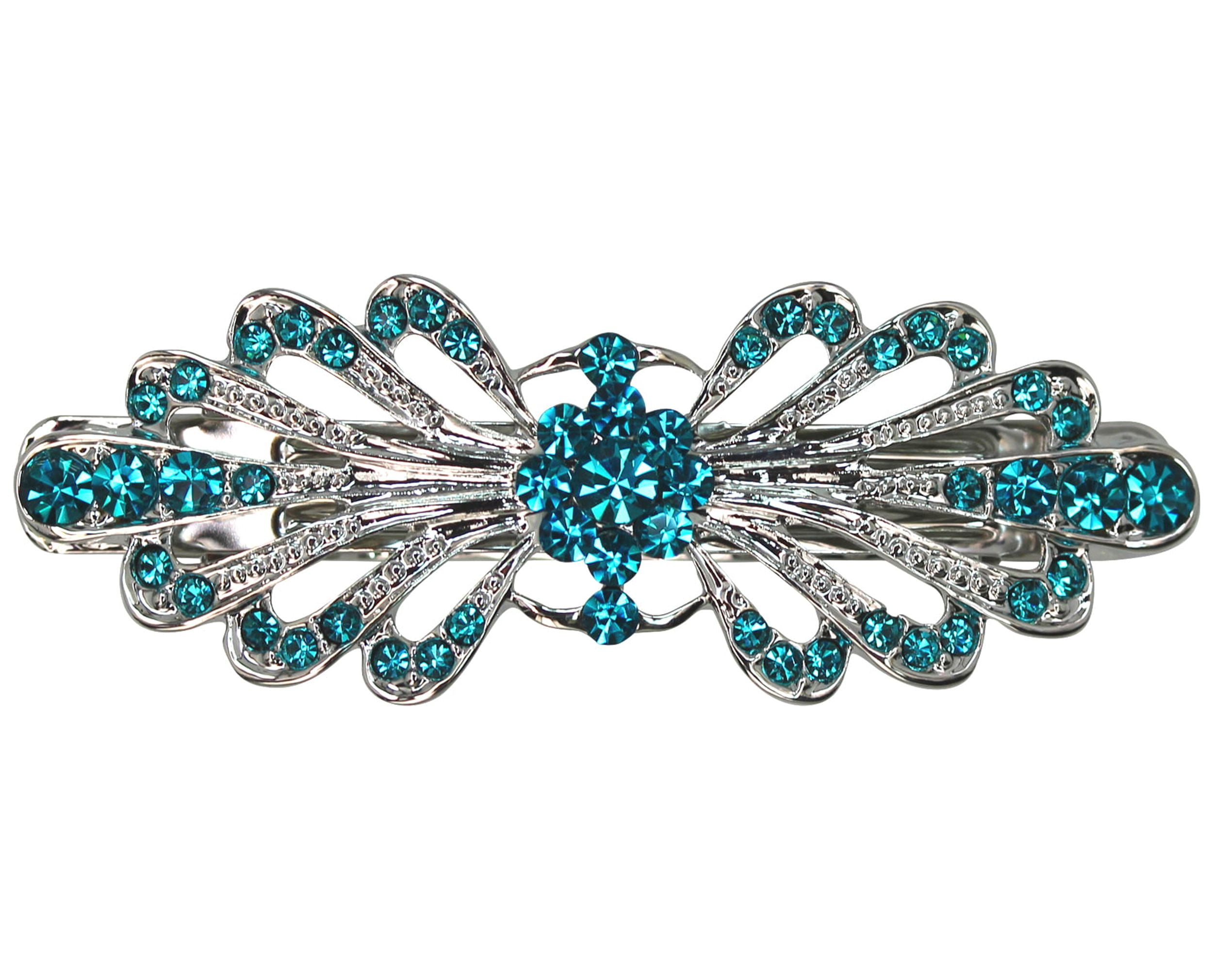 Faship Gorgeous Malibu Blue Teal Rhinestone Crystal Small Floral Hair ...