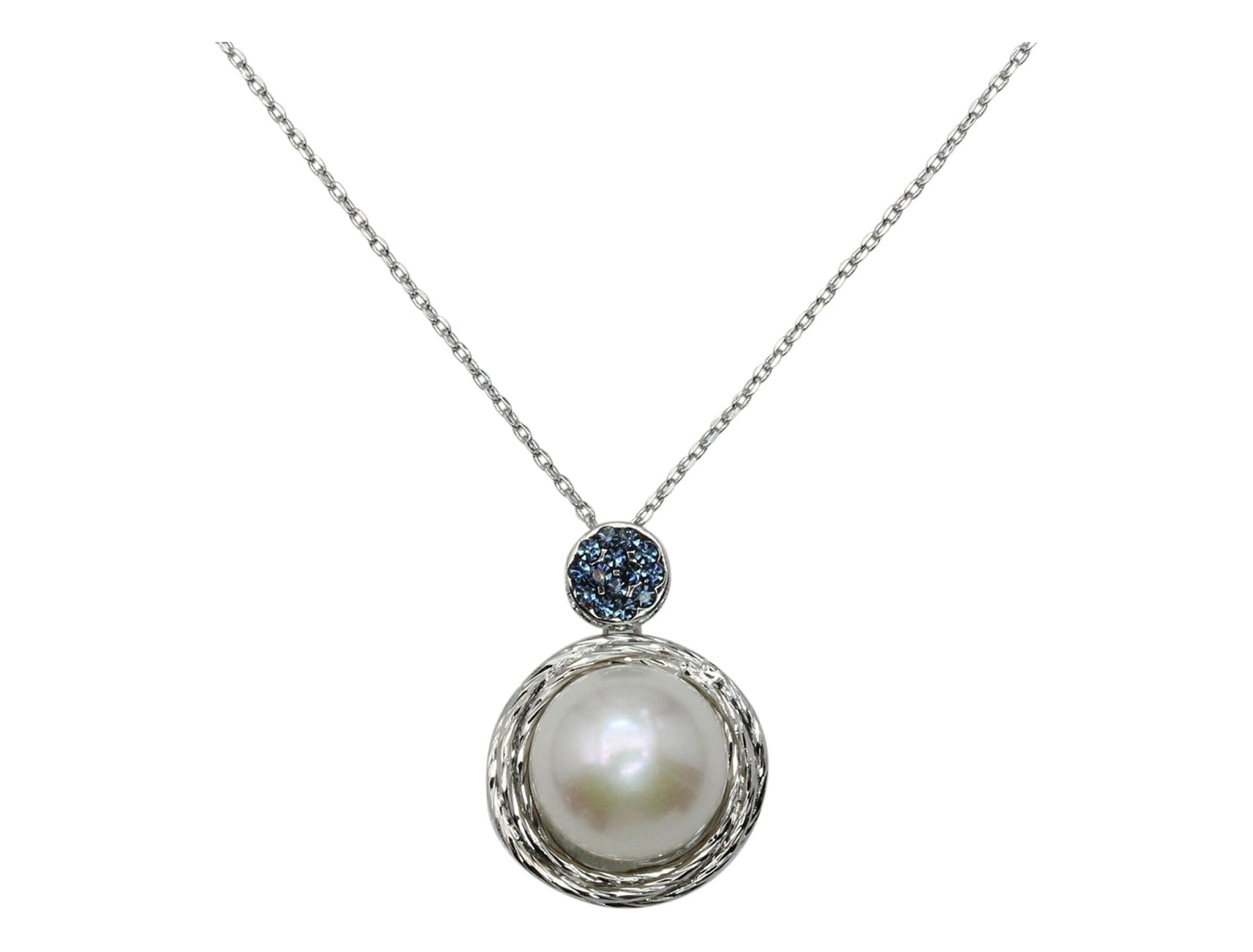 Faship Gorgeous Navy Blue Crystal 12mm Genuine Freshwater Pearl Floral ...