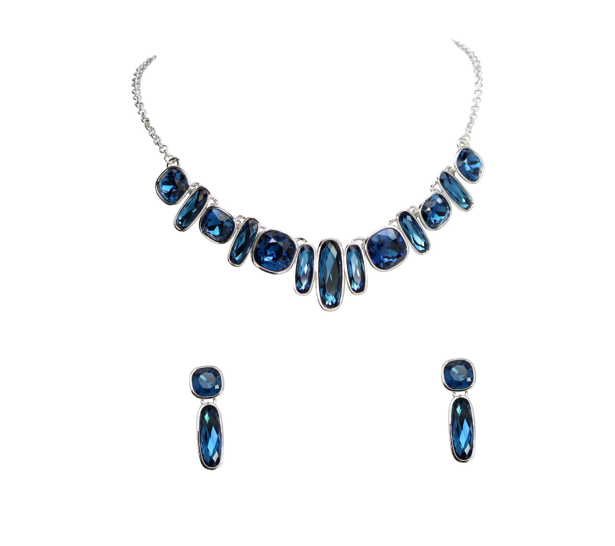 Faship Gorgeous Navy Blue Rectangle Square Rhinestone Crystal Floral ...