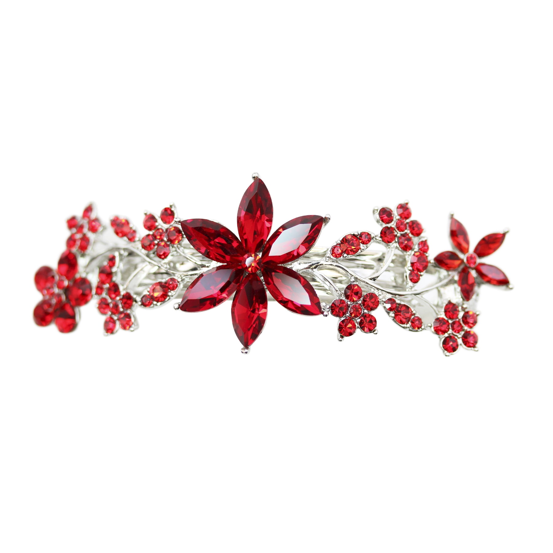 Faship Gorgeous Red Crystal Floral Barrette - Walmart.com