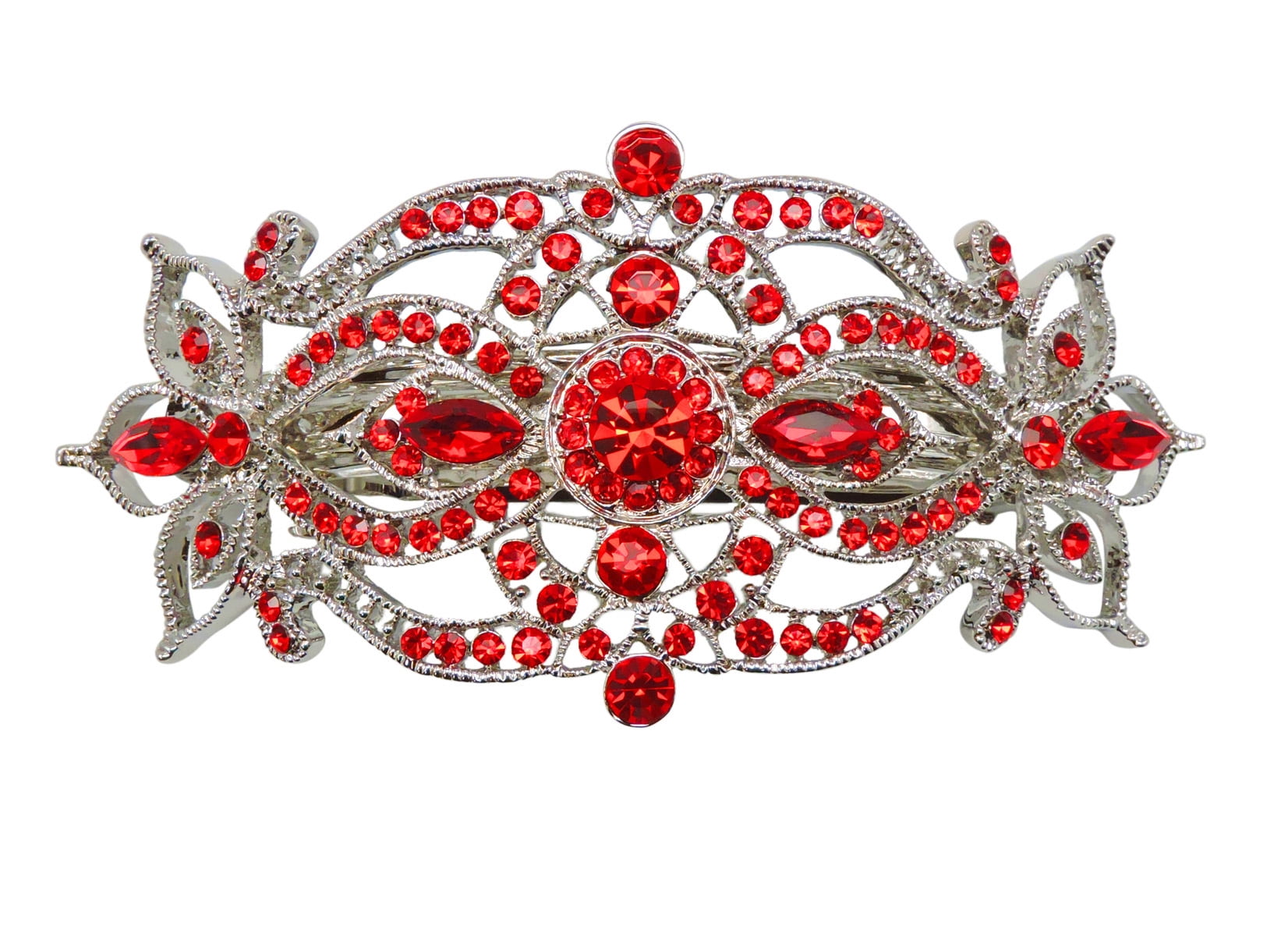 Faship Gorgeous Red Rhinestone Crystal Big Floral Hair Barrette ...