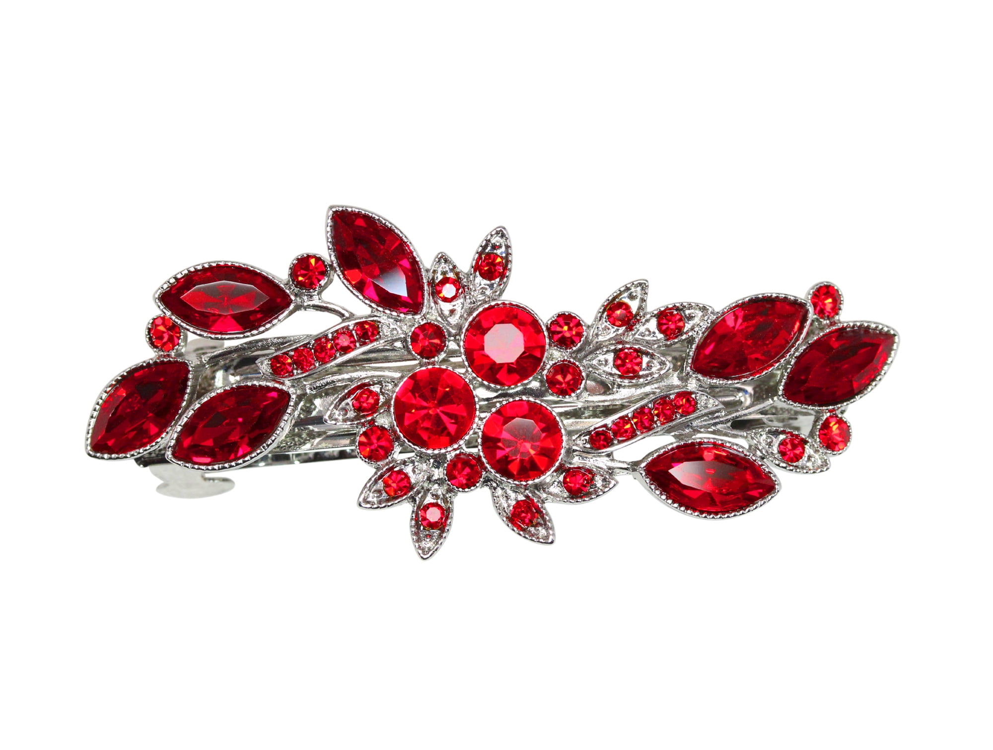 Faship Gorgeous Red Rhinestone Crystal Flora Hair Barrette Clip ...