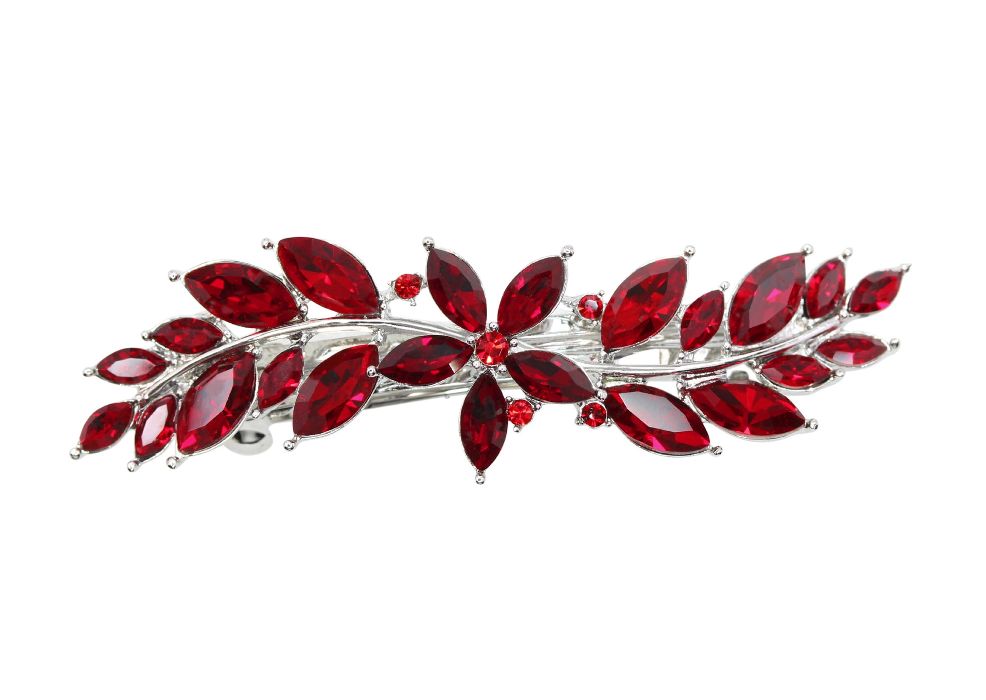 Faship Gorgeous Red Rhinestone Crystal Small Floral Hair Barrette Clip ...