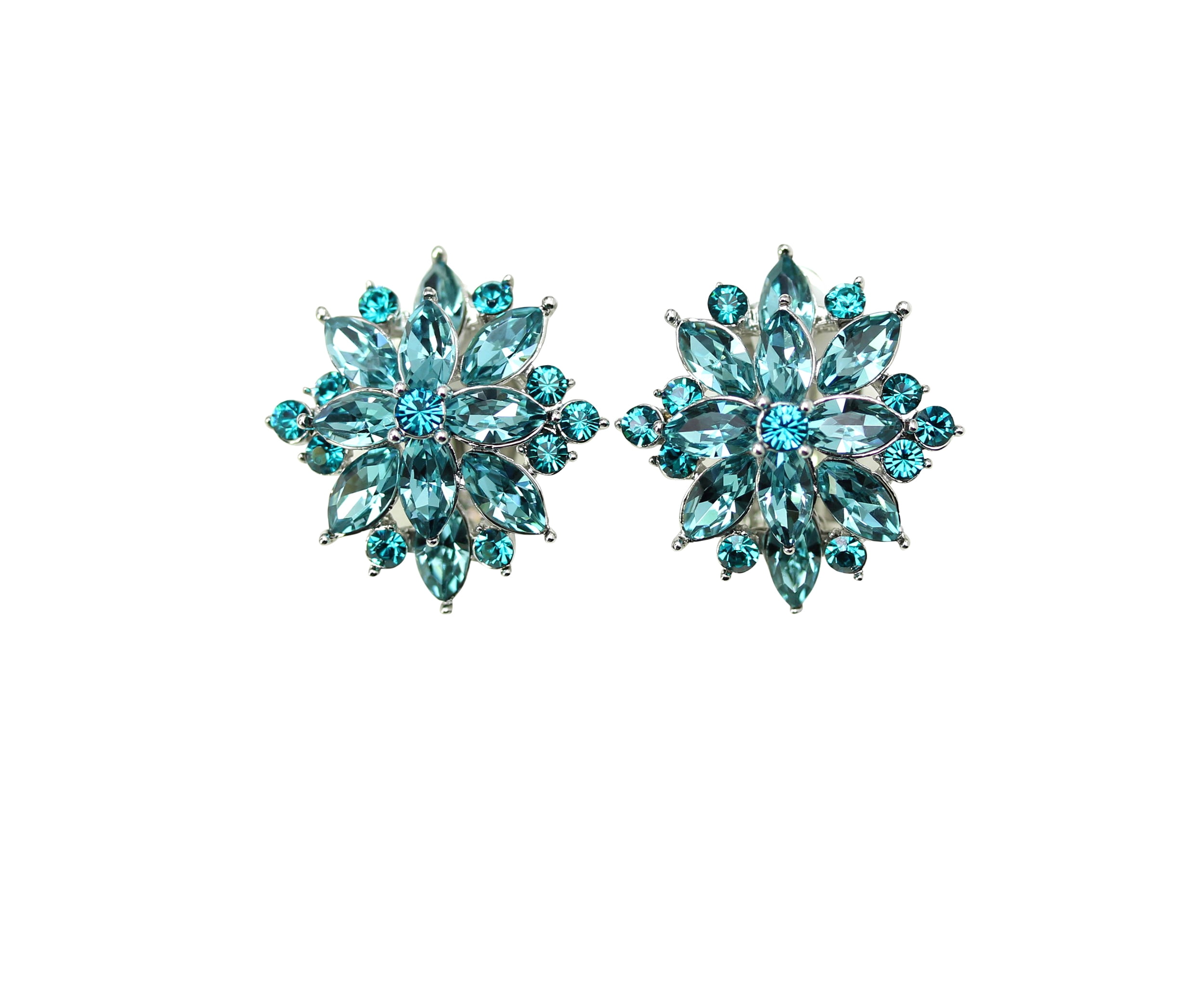 Faship Gorgeous Teal Rhinestone Crystal Clip On Earrings - Walmart.com