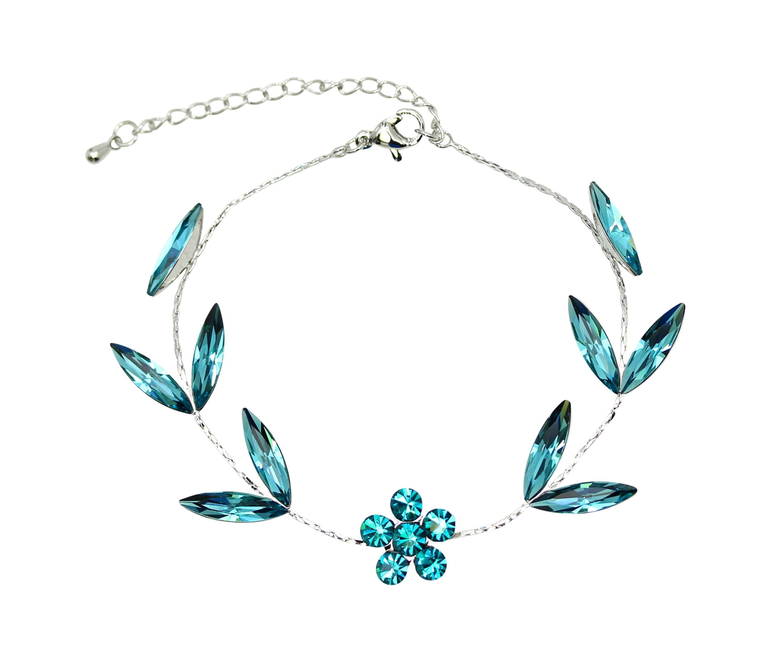 Faship Gorgeous Teal Rhinestone Crystal Floral Bracelet 7.5" - 9 ...