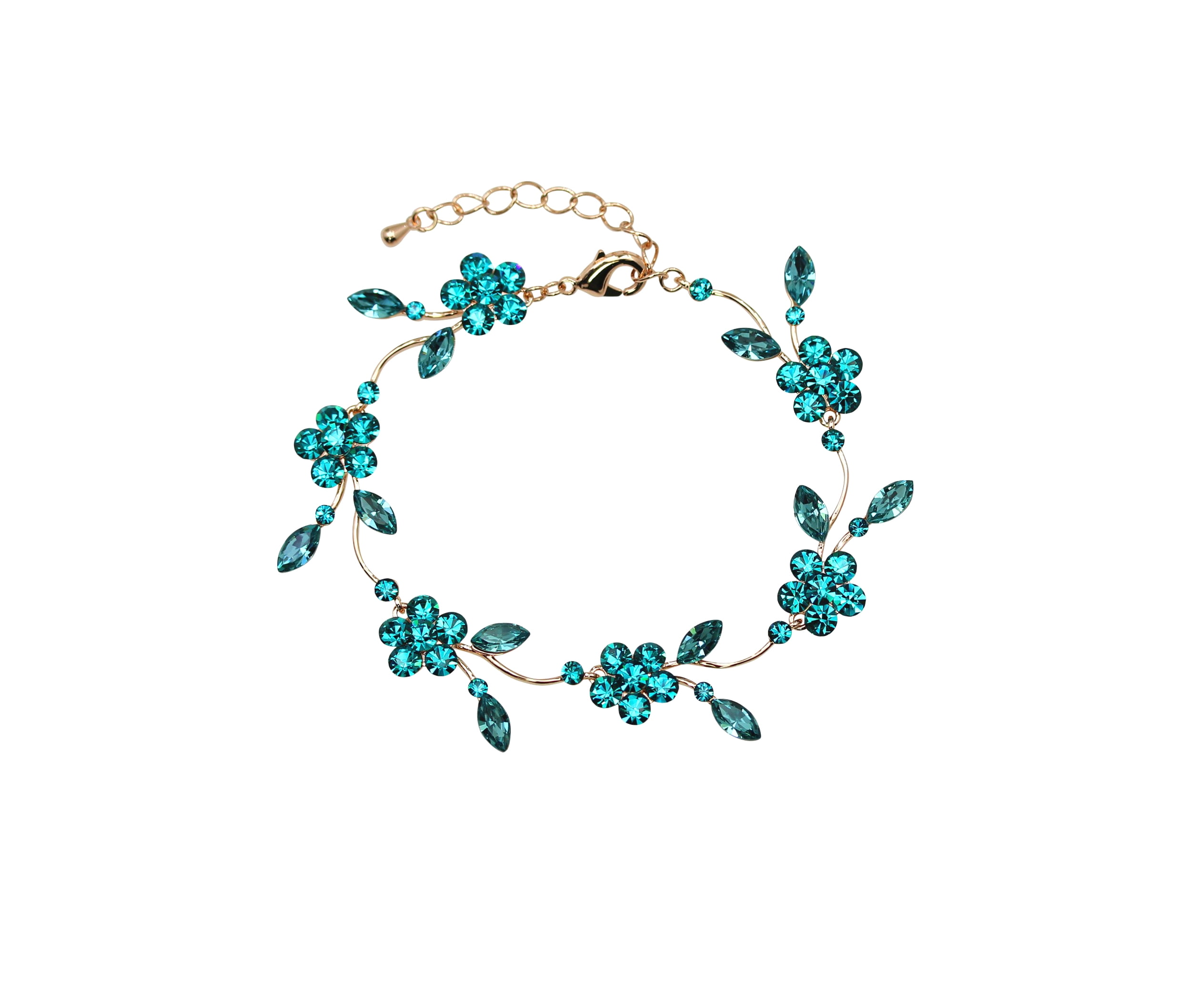 Faship Gorgeous Teal Rhinestone Crystal Floral Bracelet - Walmart.com