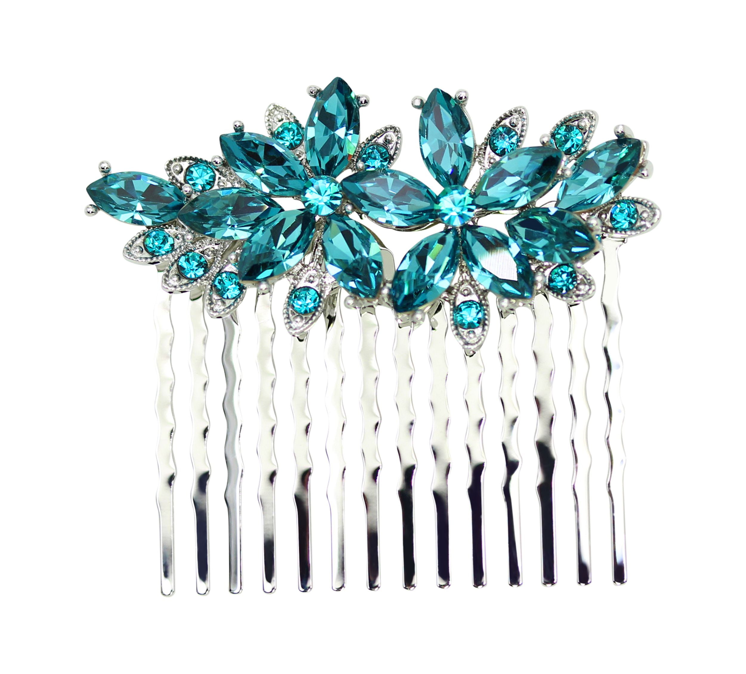 Faship Gorgeous Teal Rhinestone Crystal Floral Hair Comb - Walmart.com