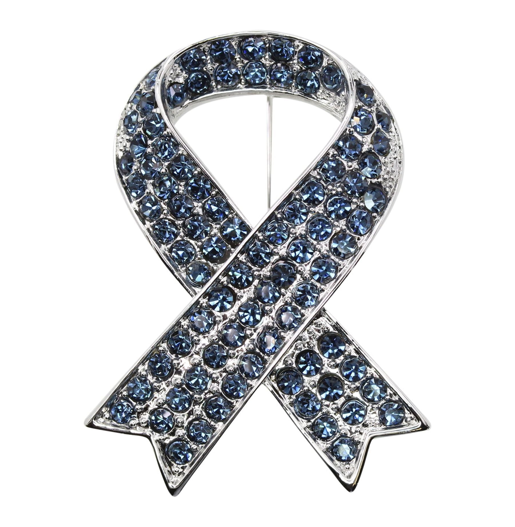 Faship Navy Blue Crystal Colon Cancer Awareness Ribbon Pin Brooch ...
