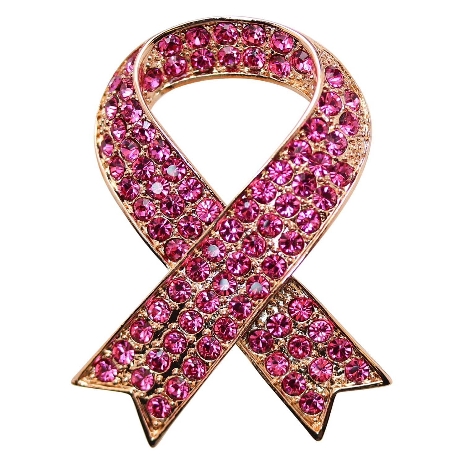 Faship Pink Rhinestone Crystal Rose Gold Plated Breast Cancer Ribbon ...