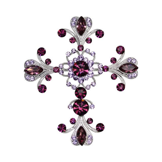 Faship Purple Rhinestone Crystal Cross Crucifix Pin Brooch Pendant ...