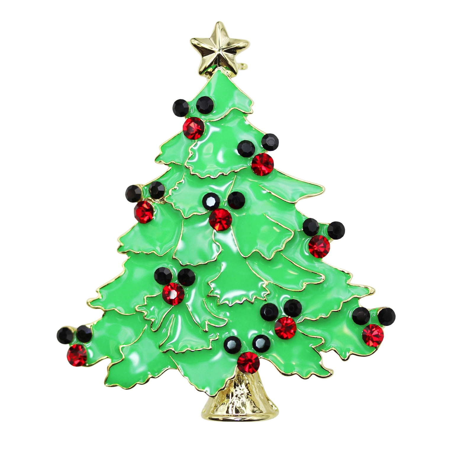 Faship Red Black Crystal Mickey Mouse Christmas Tree Pin Brooch ...