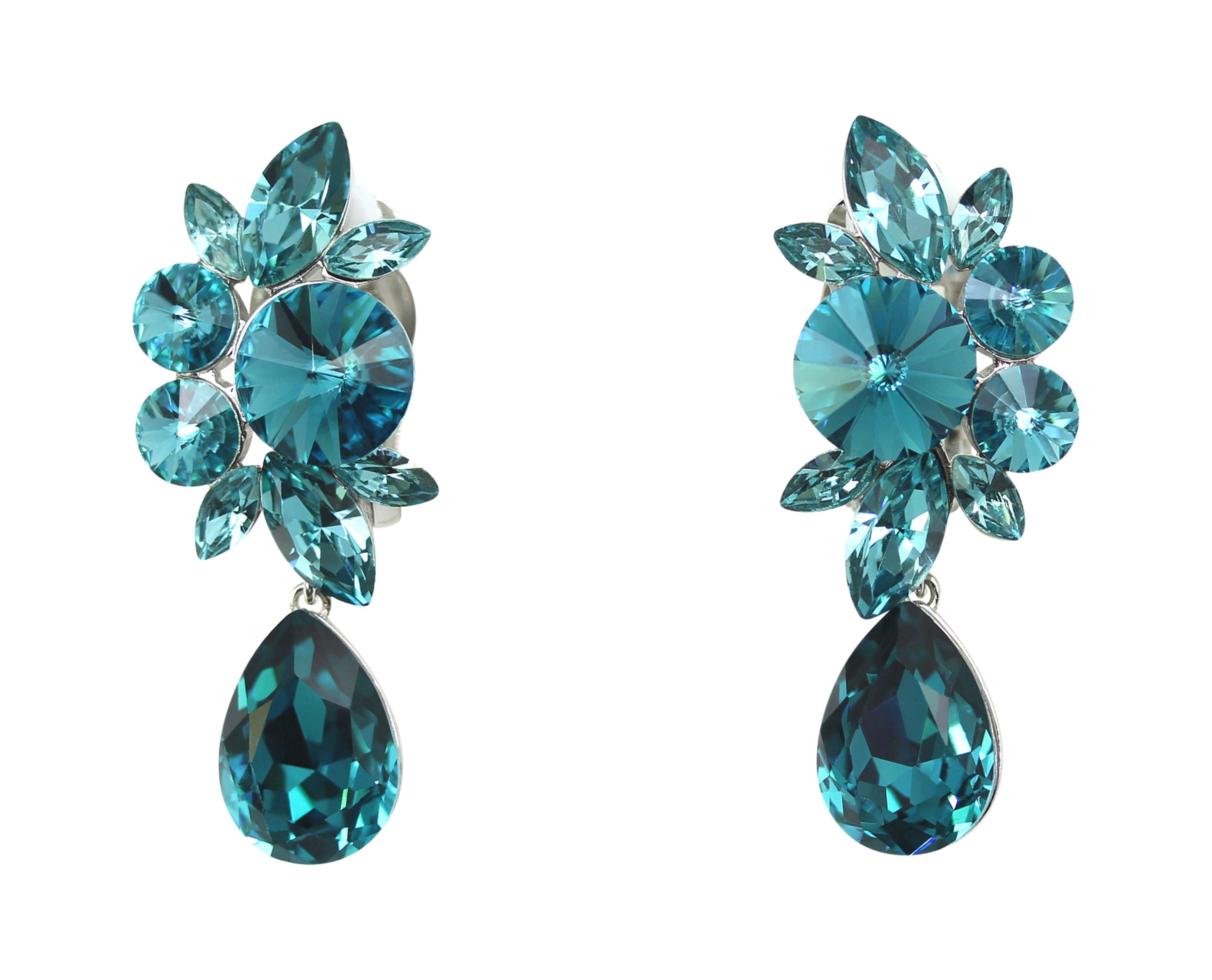 Faship Statement Teal Premium Rhinestone Crystal Dangling Floral Clip ...