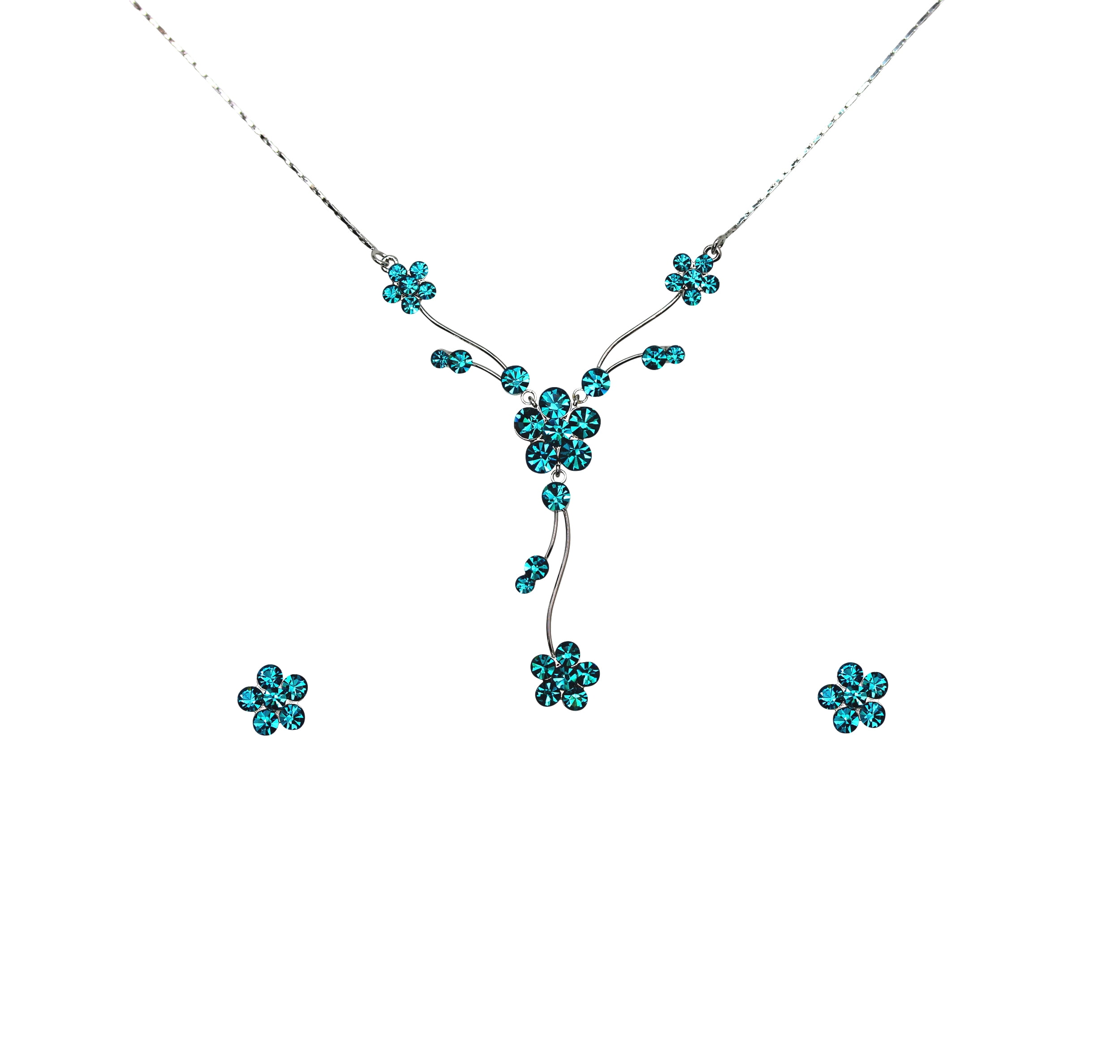 Faship Stunning Malibu Blue / Teal Rhinestone Crystal Floral Necklace ...