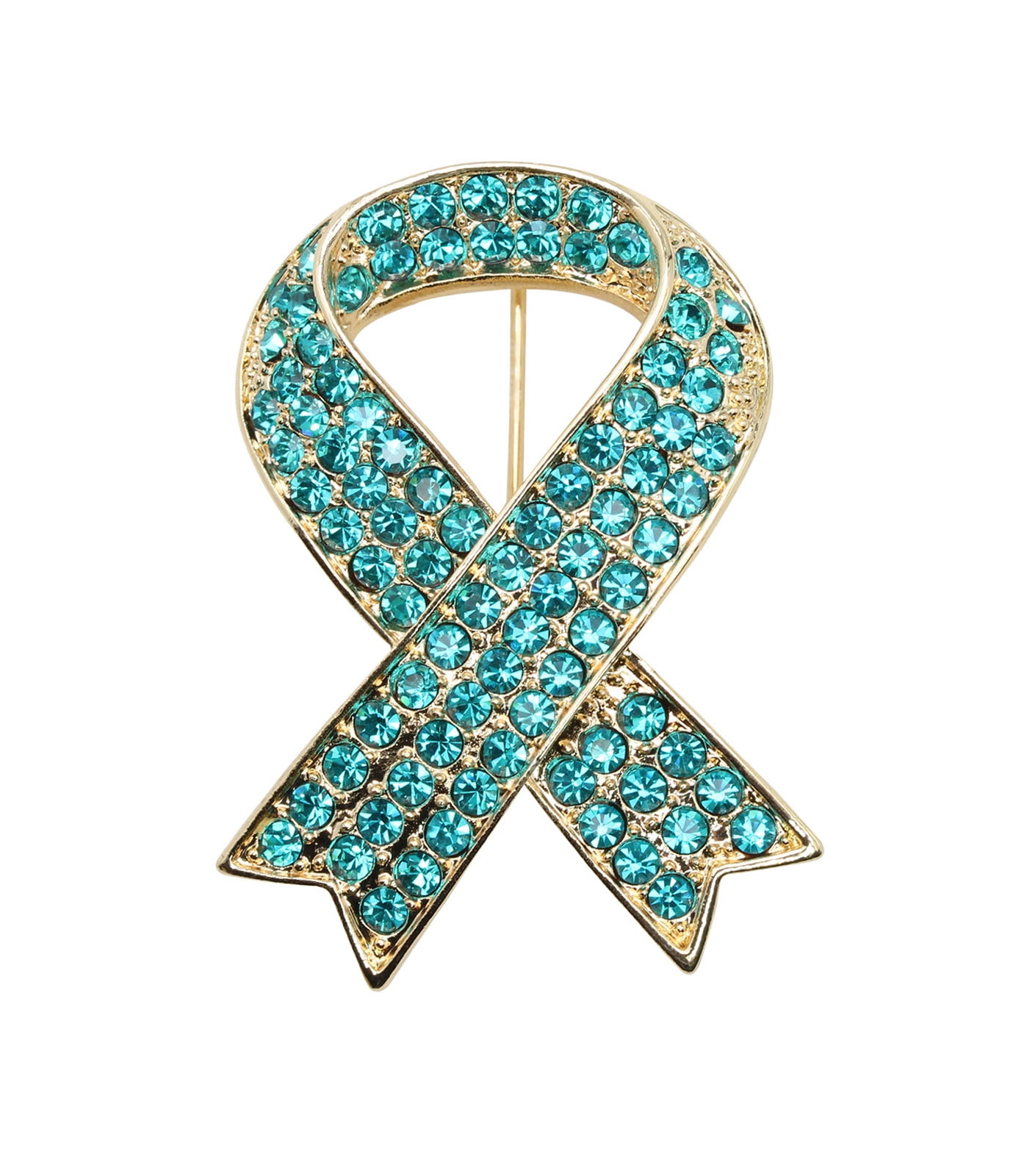 Faship Teal Crystal Gold Plated Ovarian Cancer Awareness Ribbon Pin ...
