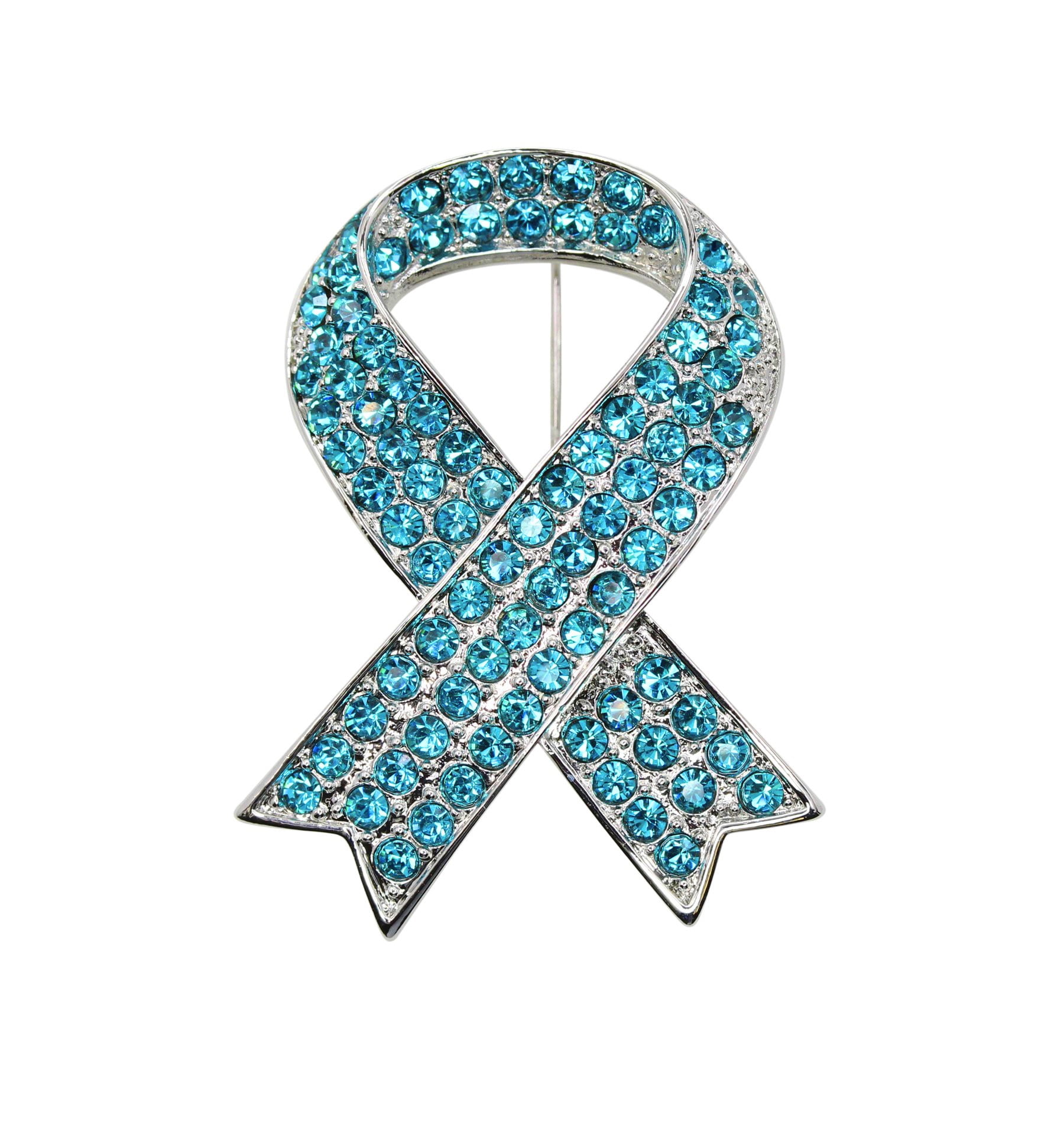 Faship Teal Crystal Ovarian Cancer Awareness Ribbon Pin Brooch ...