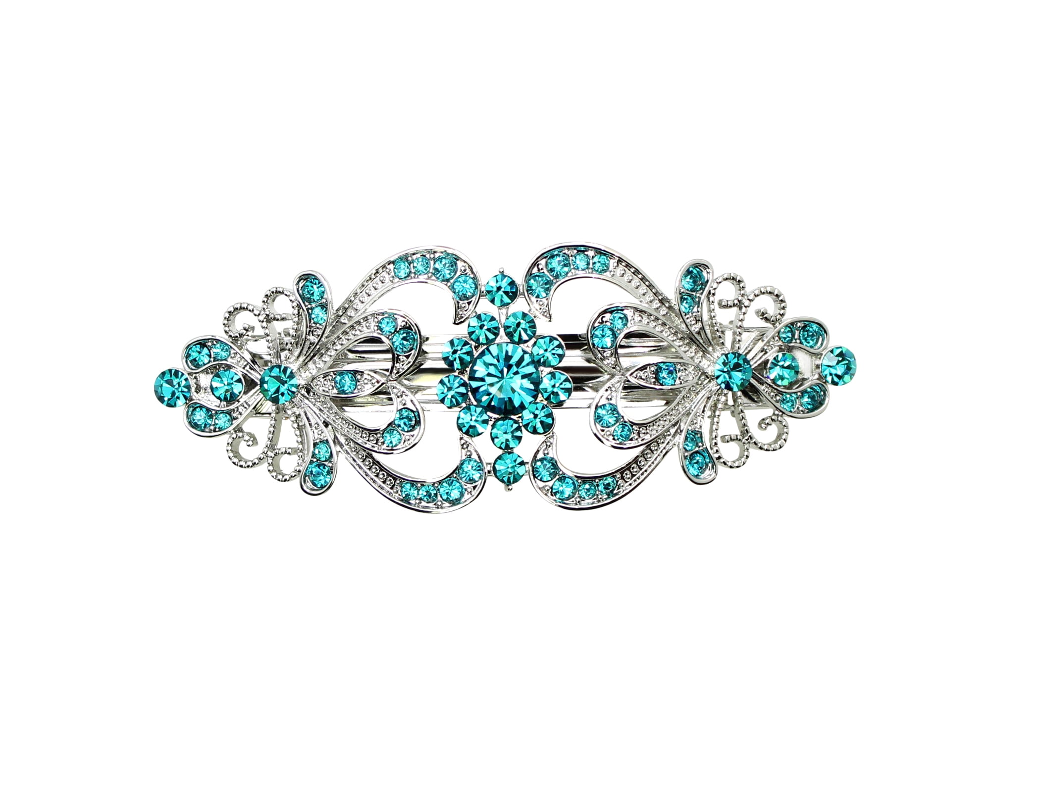 Faship Teal Rhinestone Crystal Floral Hair Barrette - Walmart.com