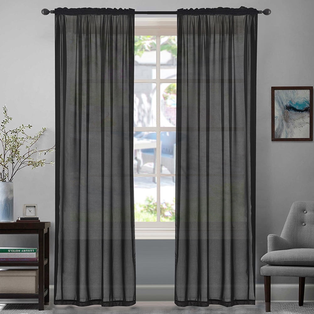 Fashnice Solid Window Curtain Treatments Linen Textured Curtains Light ...