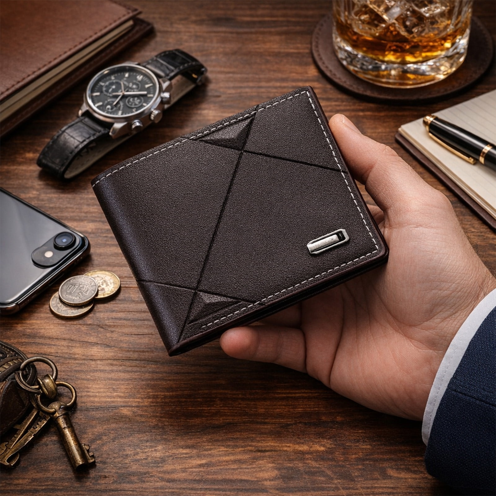 Fasiaou 1 Counts Men's Slim Leather Wallet with Money Clip and Coin ...