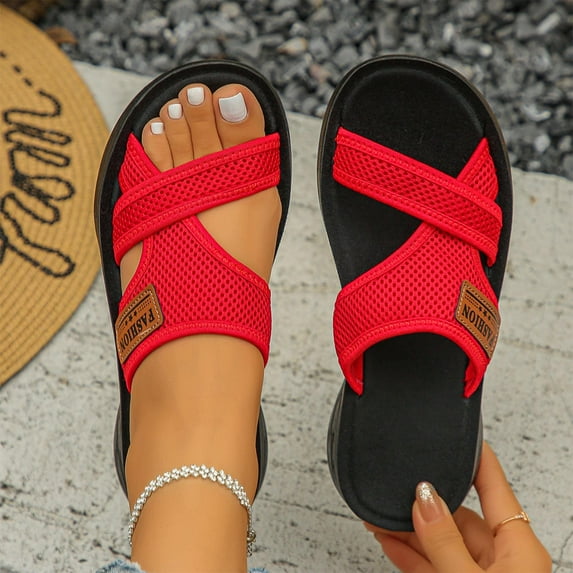 Fasiaou 1 Counts Women's Mesh Slide Sandals Comfortable Open Toe Flat ...