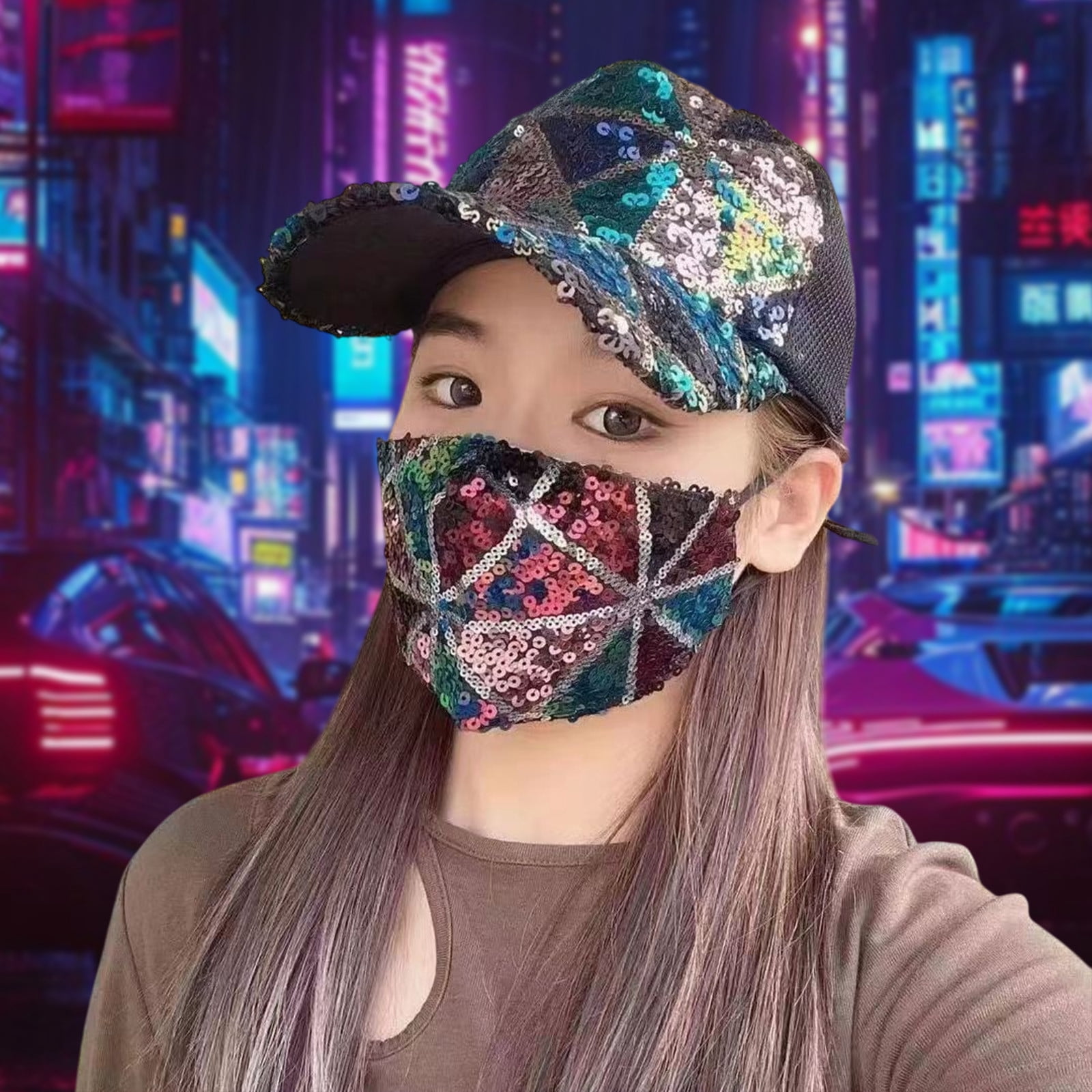 Fasiaou 1 Packs Glitter Sequin Baseball Cap with Face Cover Set ...