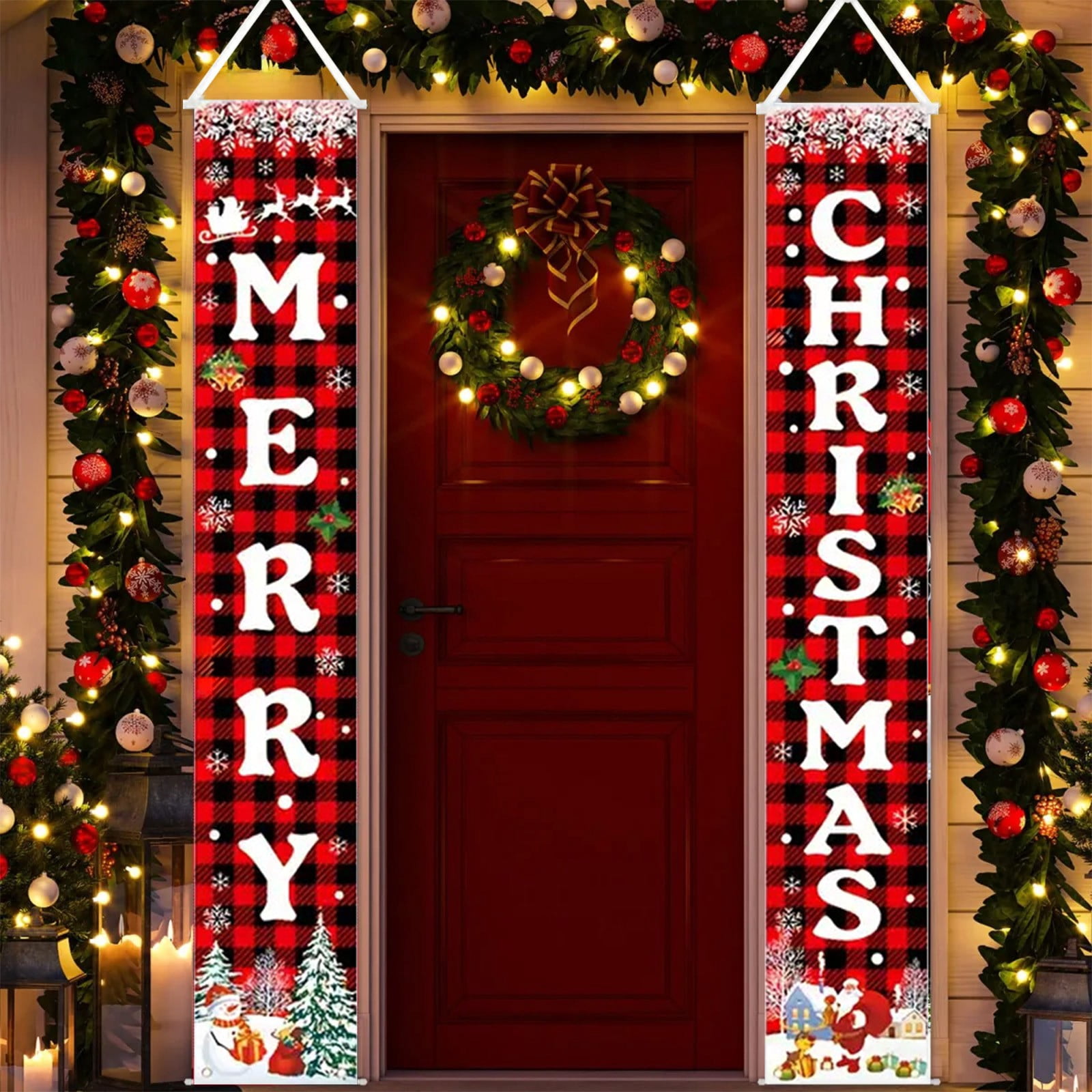 Fasiaou 2 Counts Christmas Welcome Banner Fabric Porch Door Sign ...