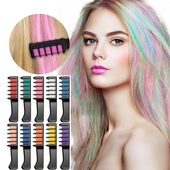 Fasiaou 2 Counts Temporary Hair Color Chalk Comb 10PCS Vibrant Shades ...