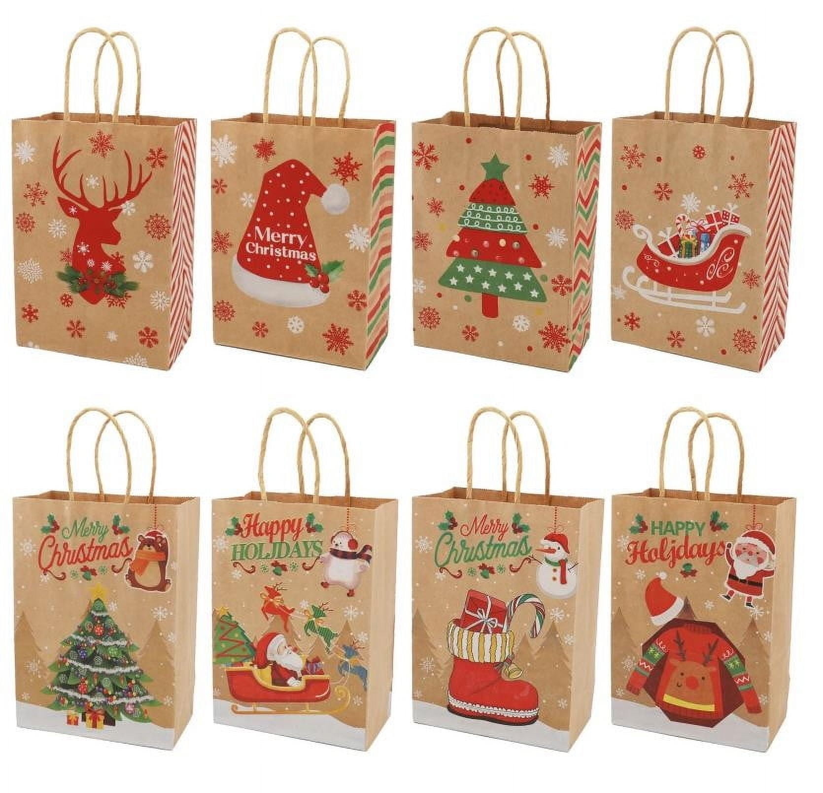 Fasiaou 24 Pcs Christmas Gift Bags, 8 Christmas Themed Kraft Paper Bags ...