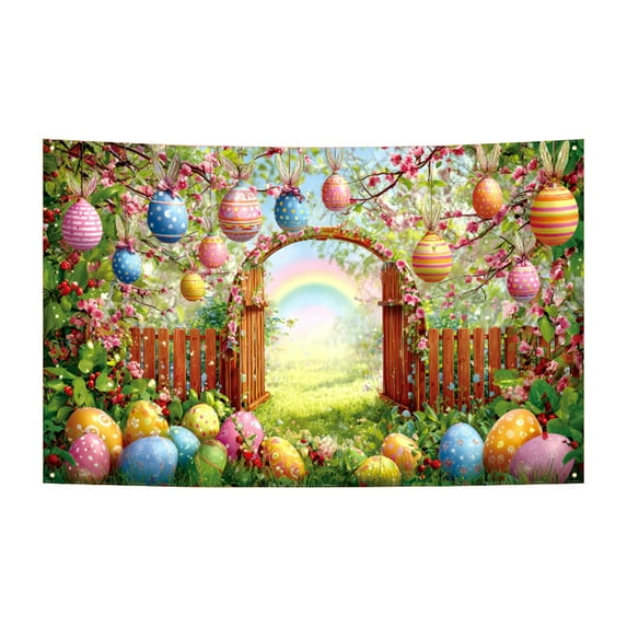 Fasiaou 4 Counts Easter Party Backdrop with Egg Bunny Design, Vinyl ...