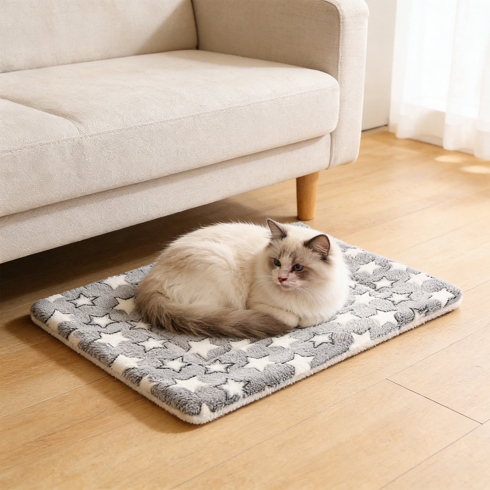 Fasiaou 4 Counts Winter Pet Bed Mat with Star Design Reversible Fleece ...