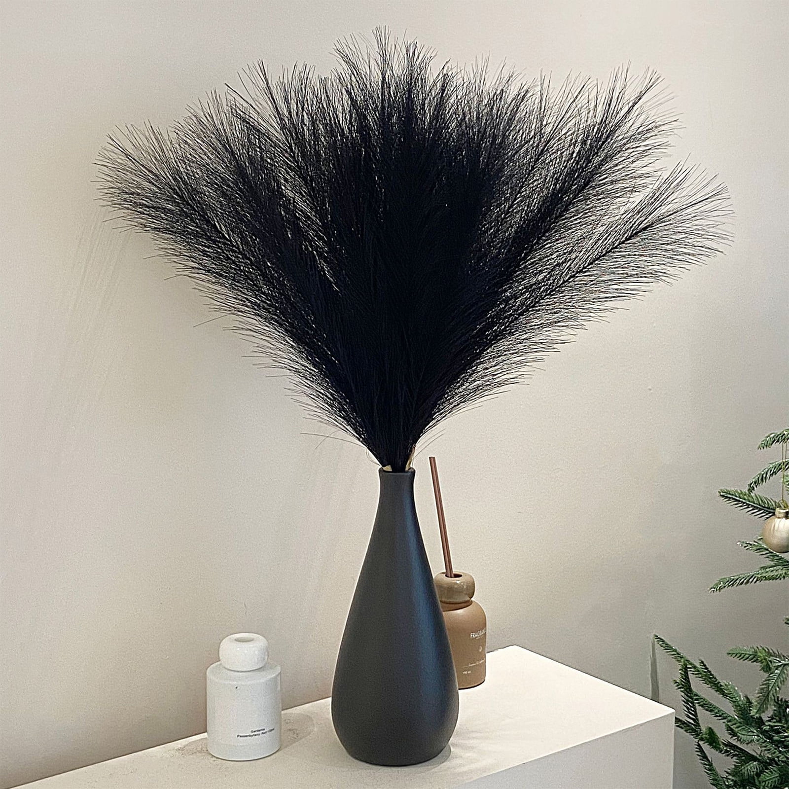 Fasiaou Black Pampas Grass Decor, Faux Pampas Grass, Short Artificial Pompous Grass for Gothic ...