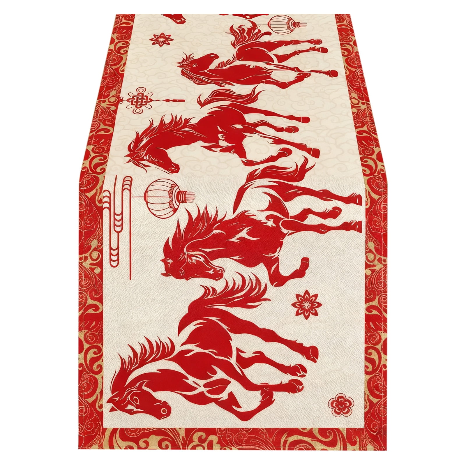 Fasiaou Chinese Zodiac Horse 2026 Happy Lunar New Year Table Runner ...