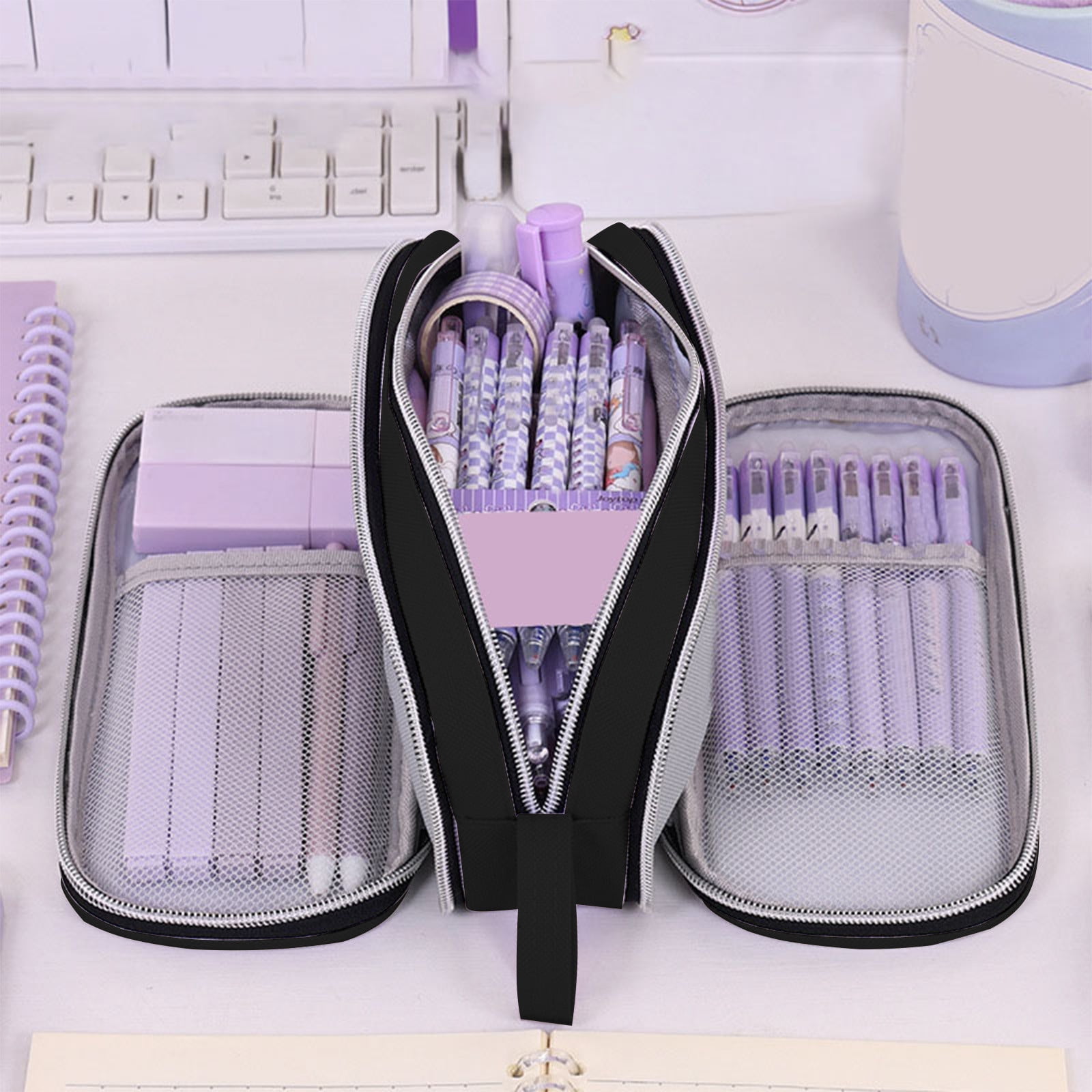 Fasiaou Large Capacity Cylindrical Pencil Case Zipper Storage Bag for ...