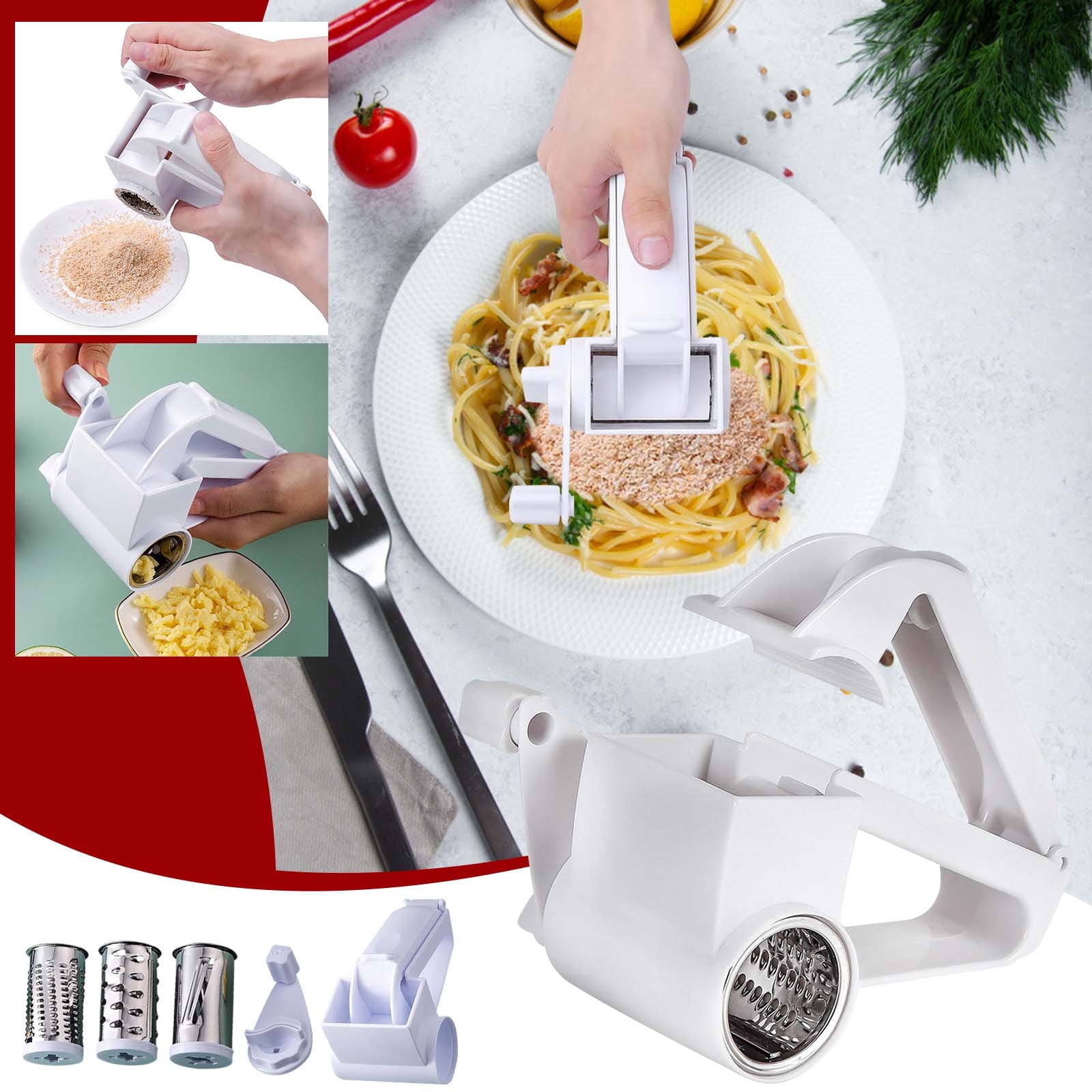 Fasiaou Manual Rotating Cheese Grater with 3 Stainless Steel Blades for ...