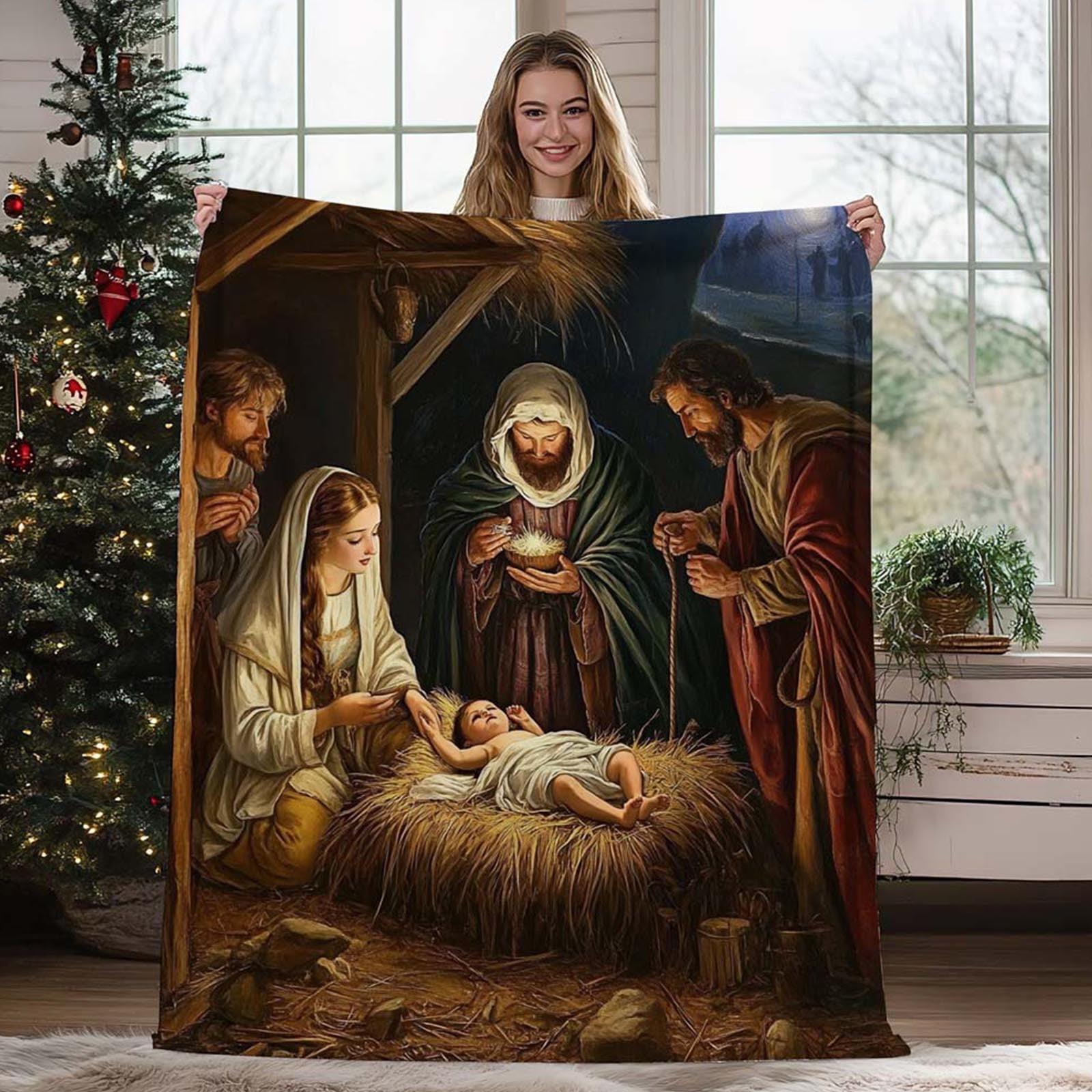 Fasiaou Nativity Scene Silhouette Blanket Super Soft Flannel Blanket ...