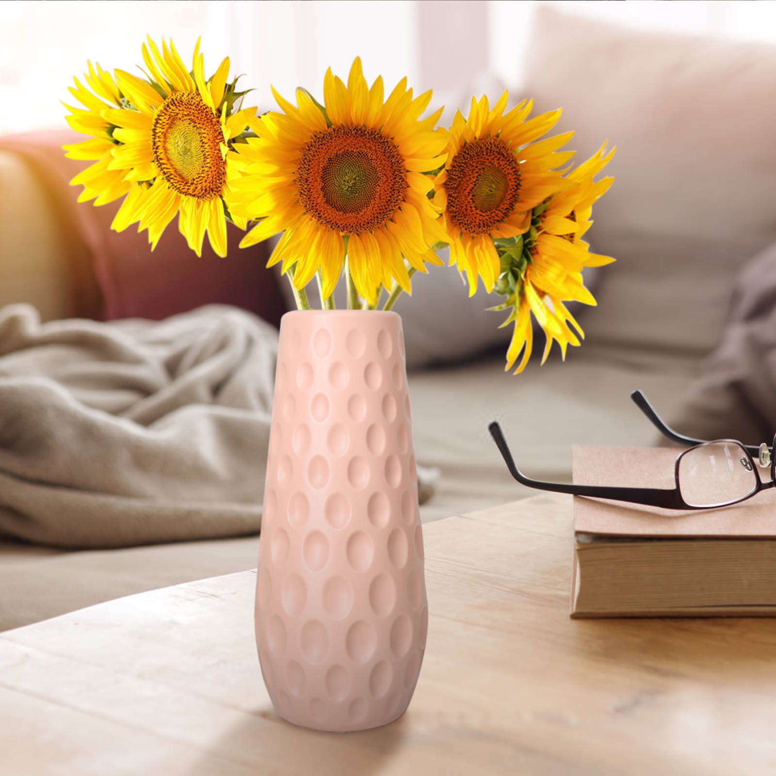 Fasiaou Pink Vase, 9" H, Artistic Flower Vase Classic Style for ...