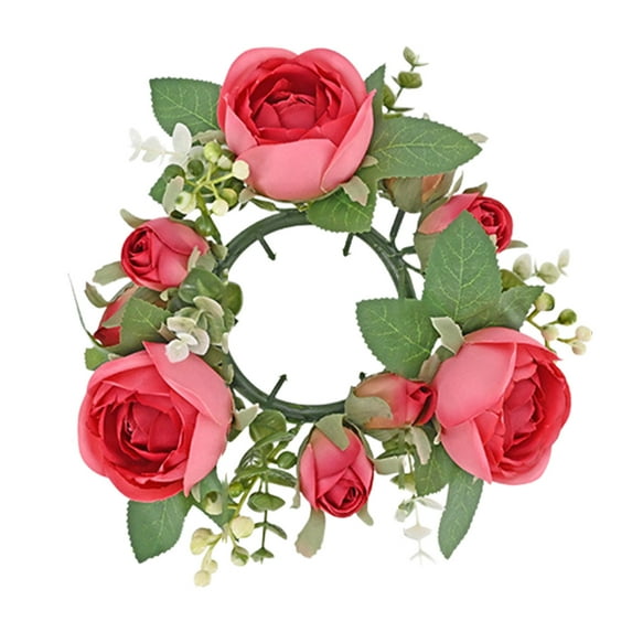 Fasiaou Rose Floral Candle Rings Artificial Burgundy Flowers Wreaths ...