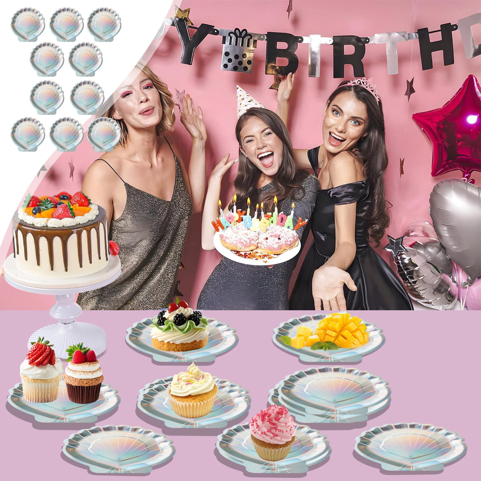 Fasiaou Seashell Themed Paper Plates, 10 Count, 7 Inch Disposable ...